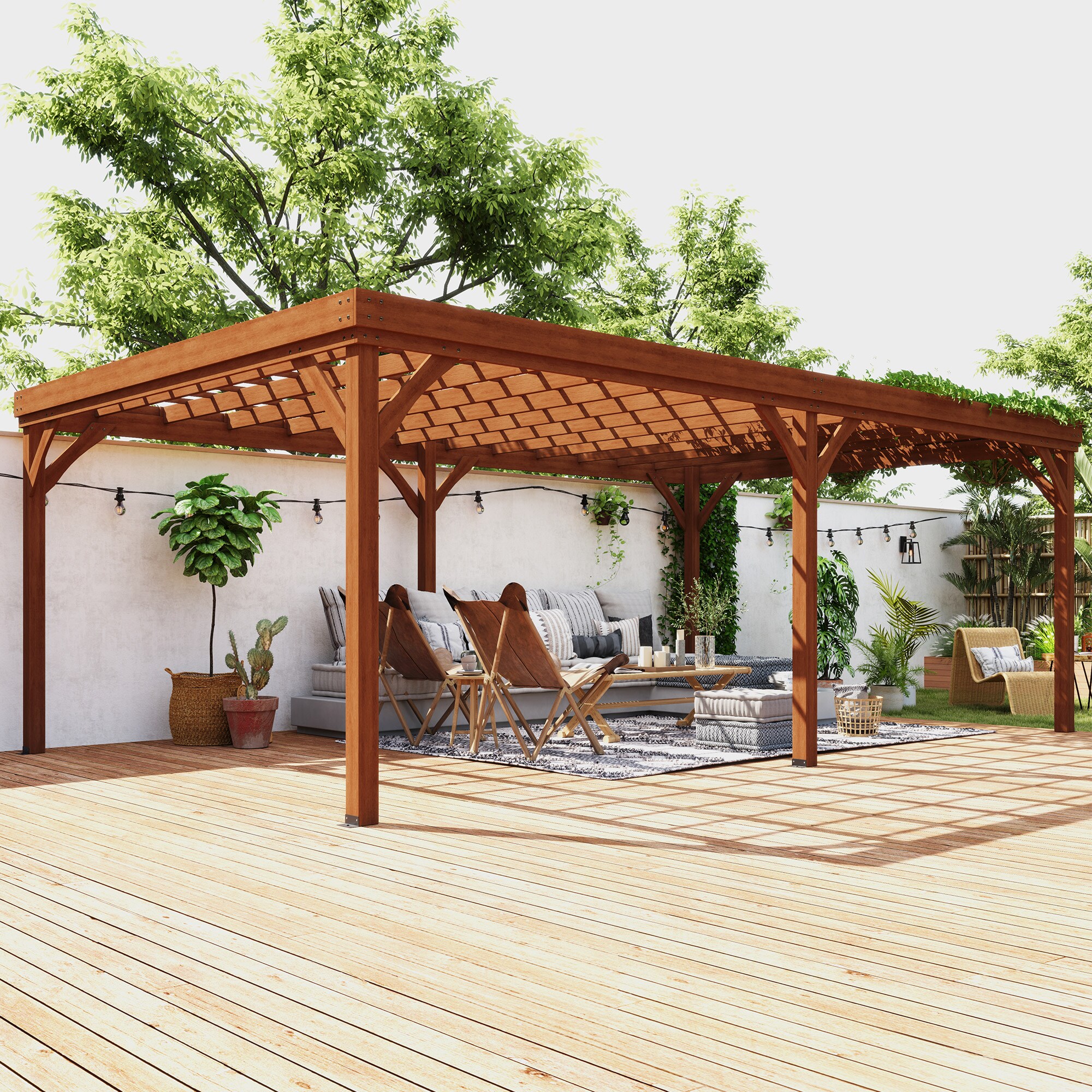 Outsunny 12' x 20' Outdoor Wooden Pergola Grape Vine Gazebo with ...