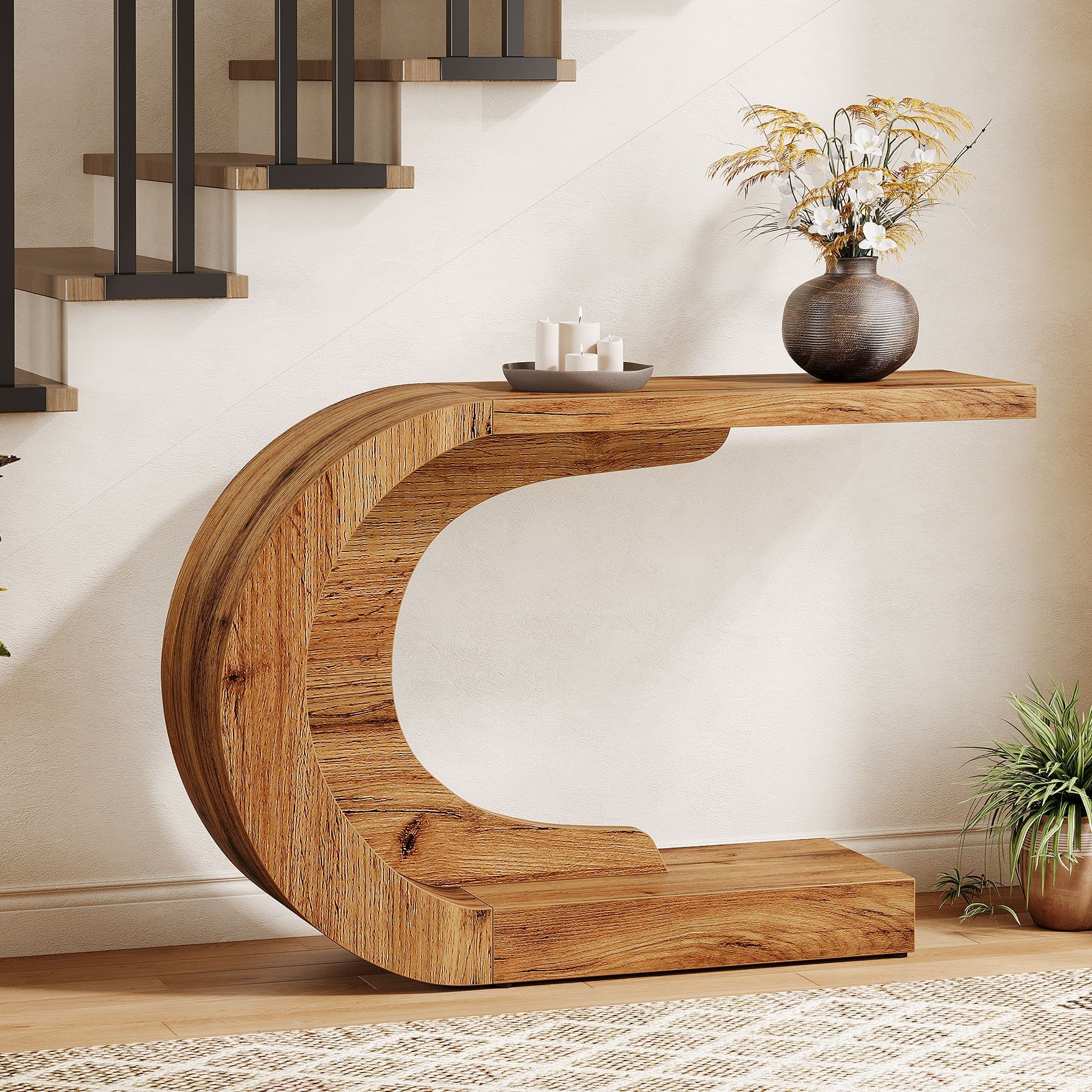 Slickblue Modern Wooden C Shaped Console Table for Entryway Hallway or ...