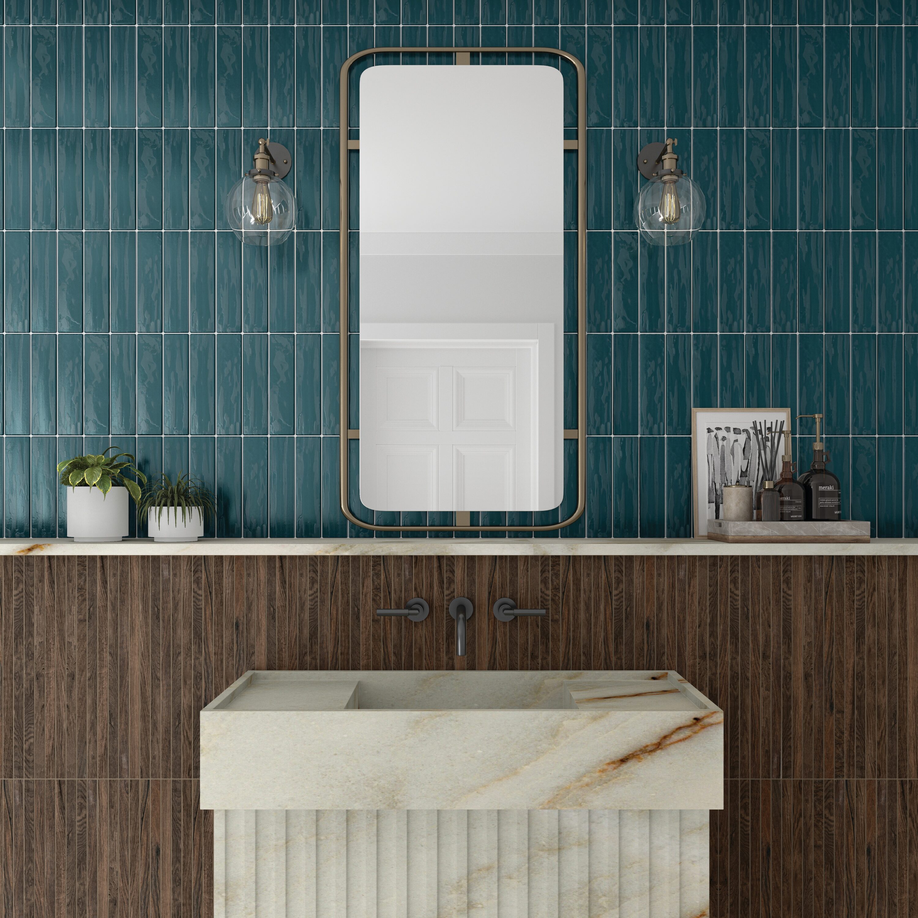 Daltile Artcrafted Tide 3-in x 12-in Glossy Ceramic Handcrafted look ...