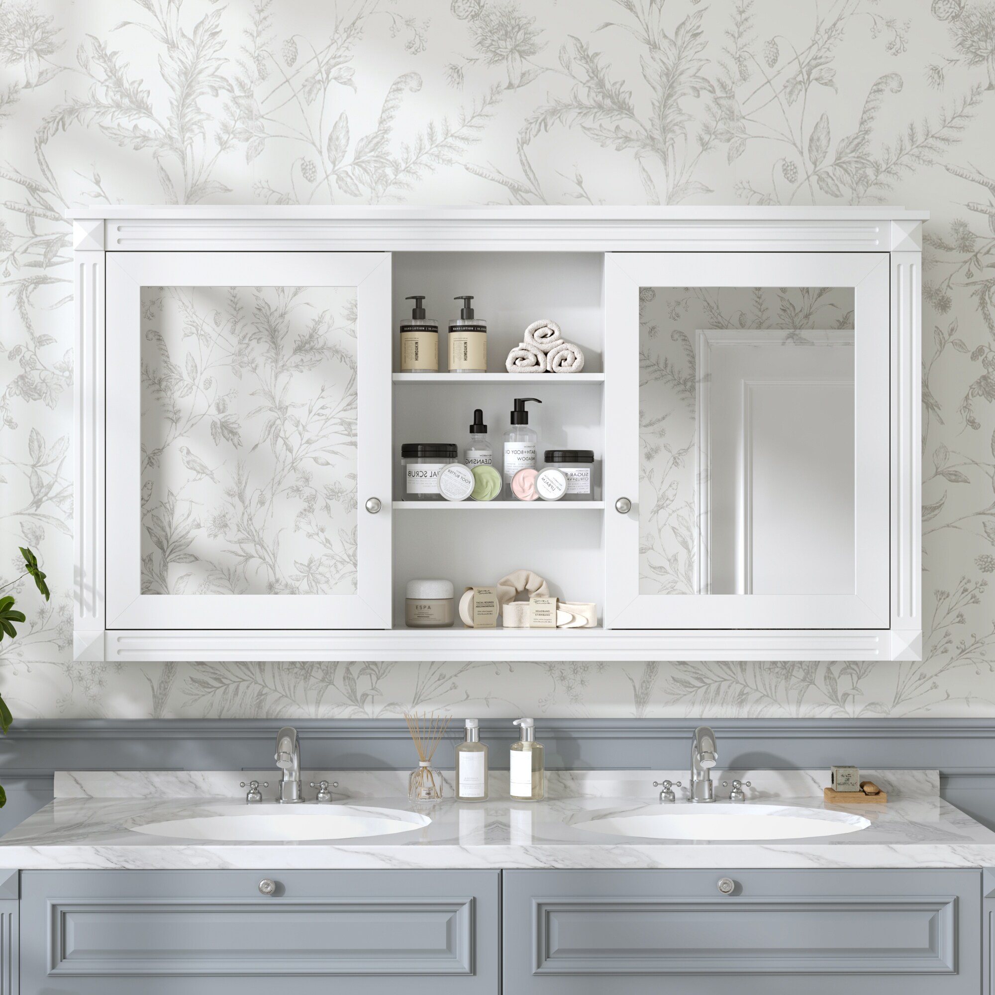 Tinyhomie 55 inch Wall-Mount 2-in-1 Mirror Cabinet with Adjustable ...