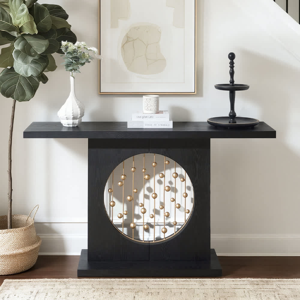 Coolbibila Modern Black Console Table 56 Inch Wood Entryway Table with ...