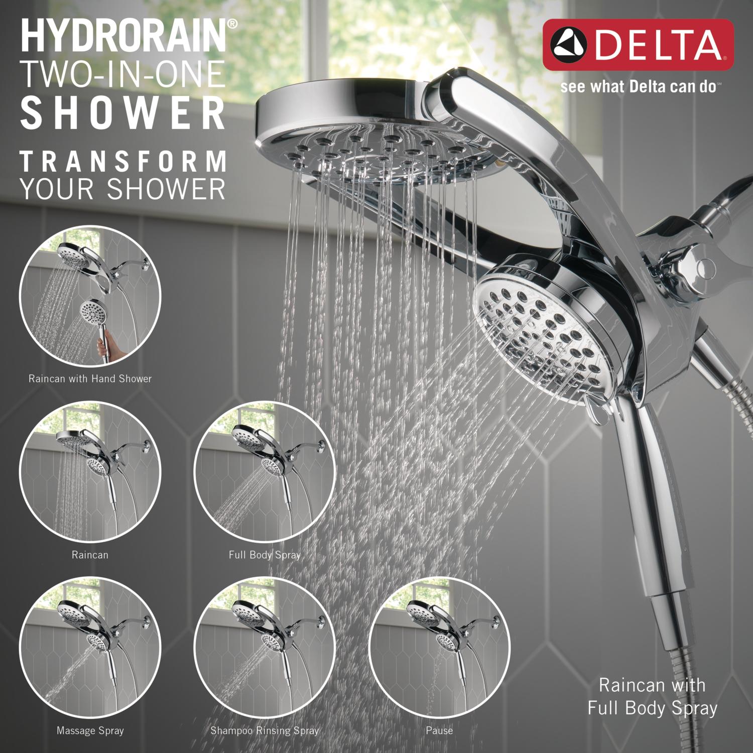 Delta HydroRain Chrome Round Rain Shower Head Dual/Combo Shower Head 2. ...