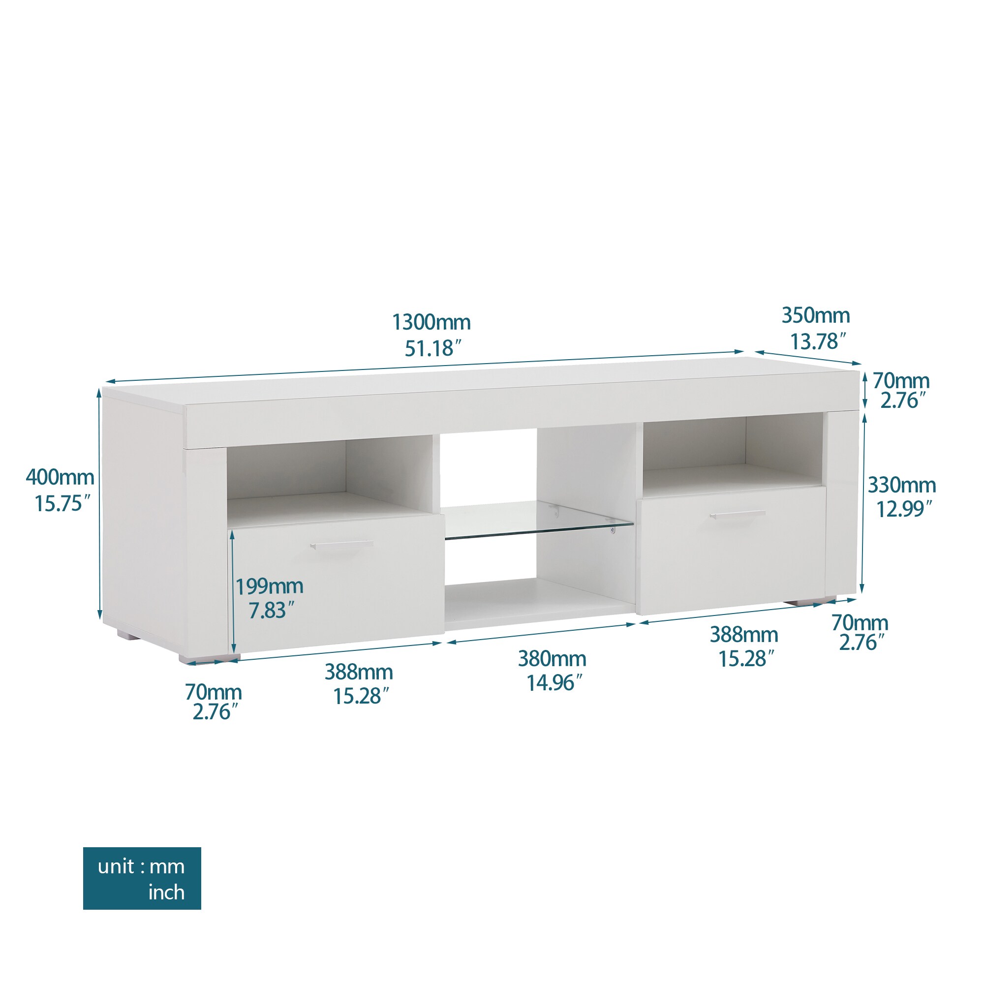 LOVMOR White morden TV Stand with LED Lights high glossy front TV ...