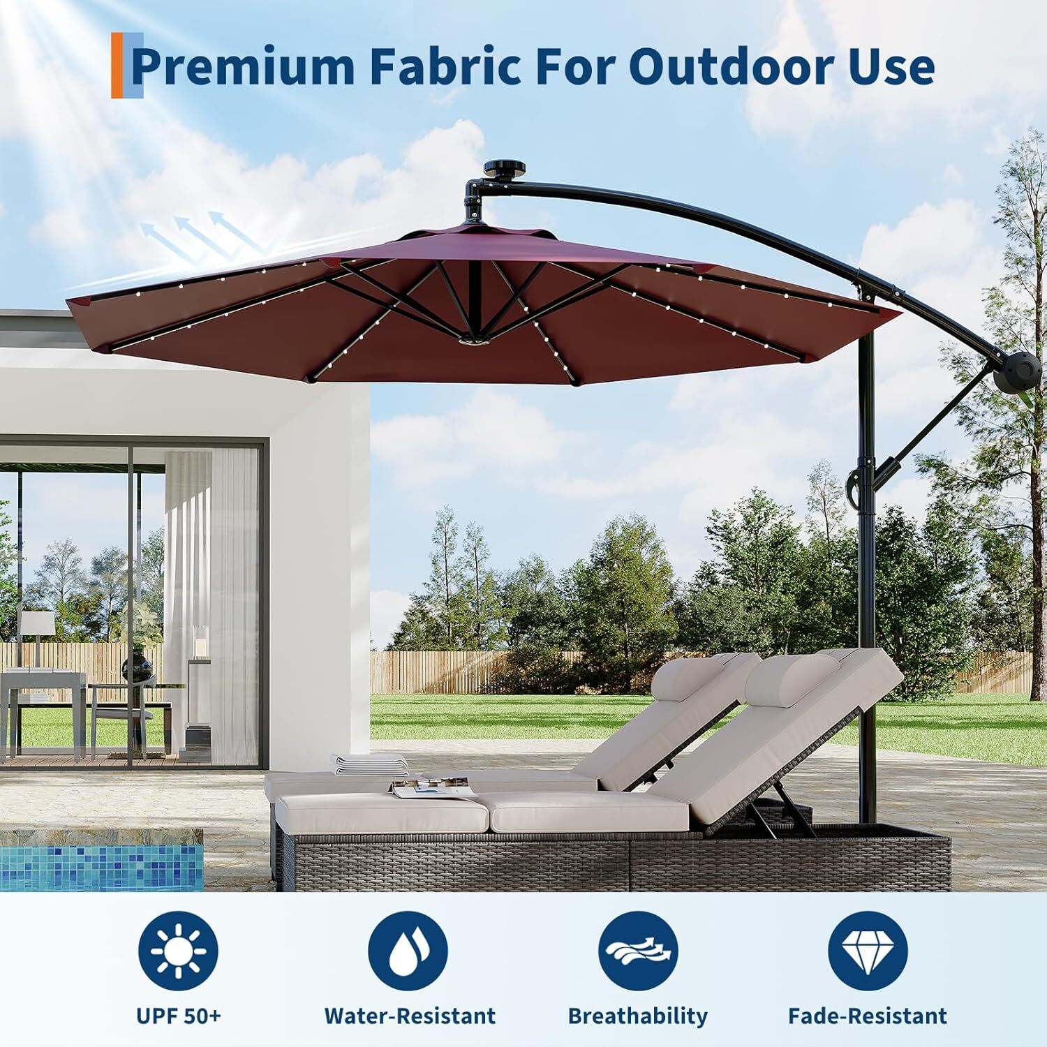 Aoile 10ft Cantilever Umbrella with Lights for Backyard/Lawn/Garden ...