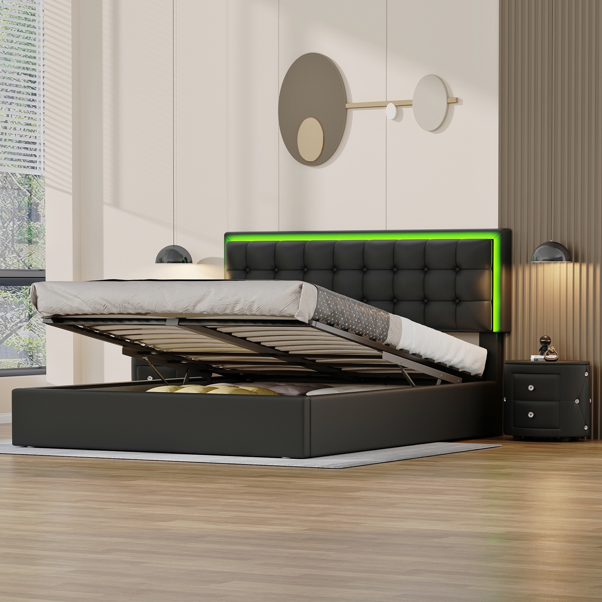 ModernLuxe Queen black Wood Platform Bed with Headboard in the Beds ...