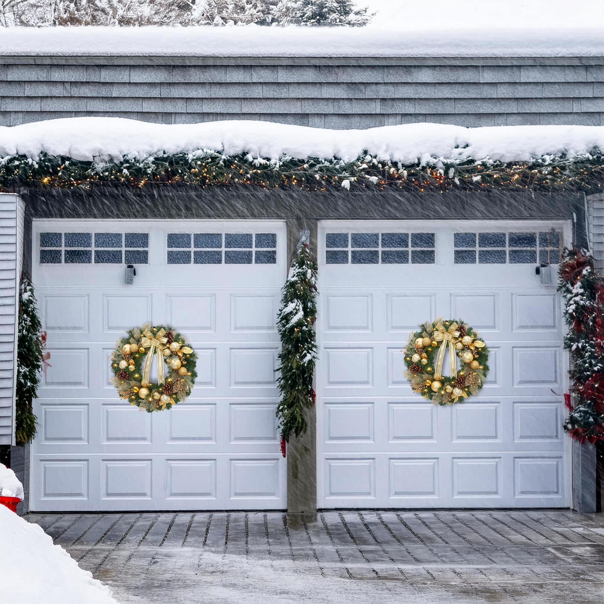 Garvee 18inch Christmas Wreath for Front Door with 20 LED Lights ...