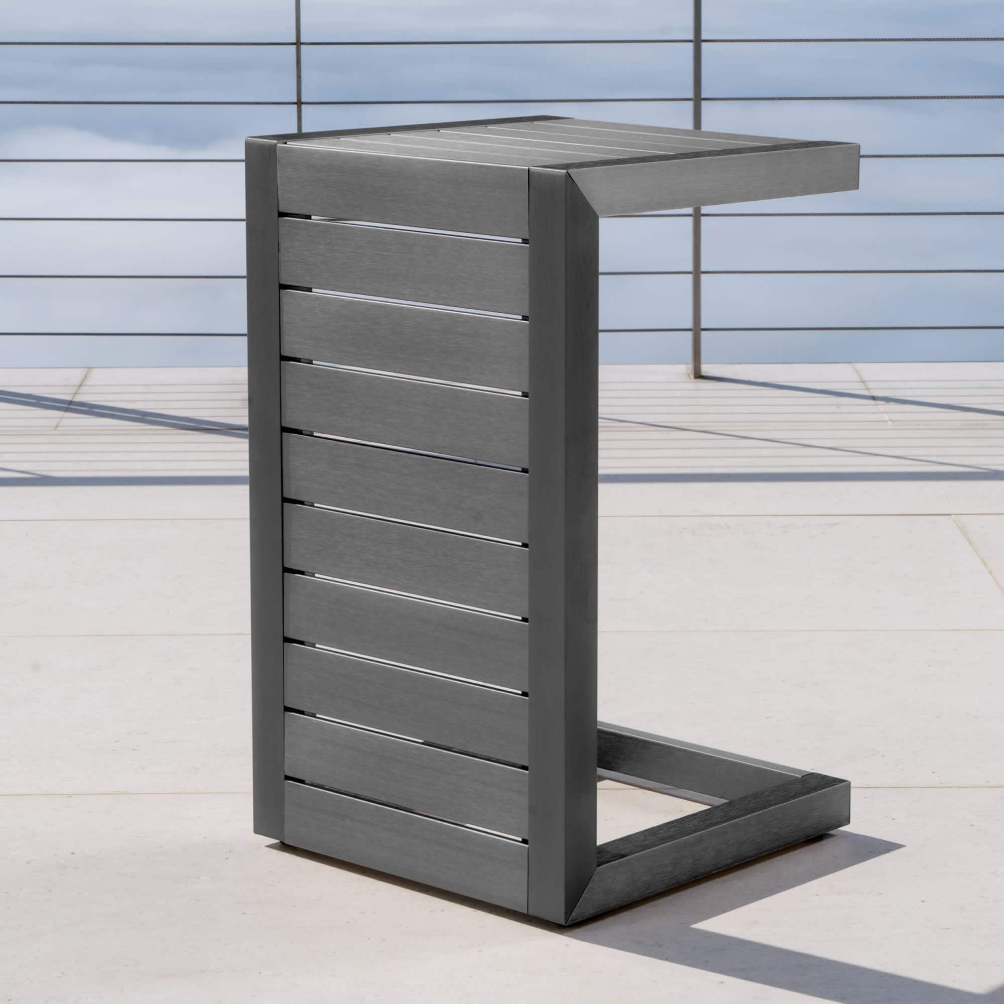 Aoibox Cape Coral C Shaped Aluminum Patio Side Table Grey Modern Design ...