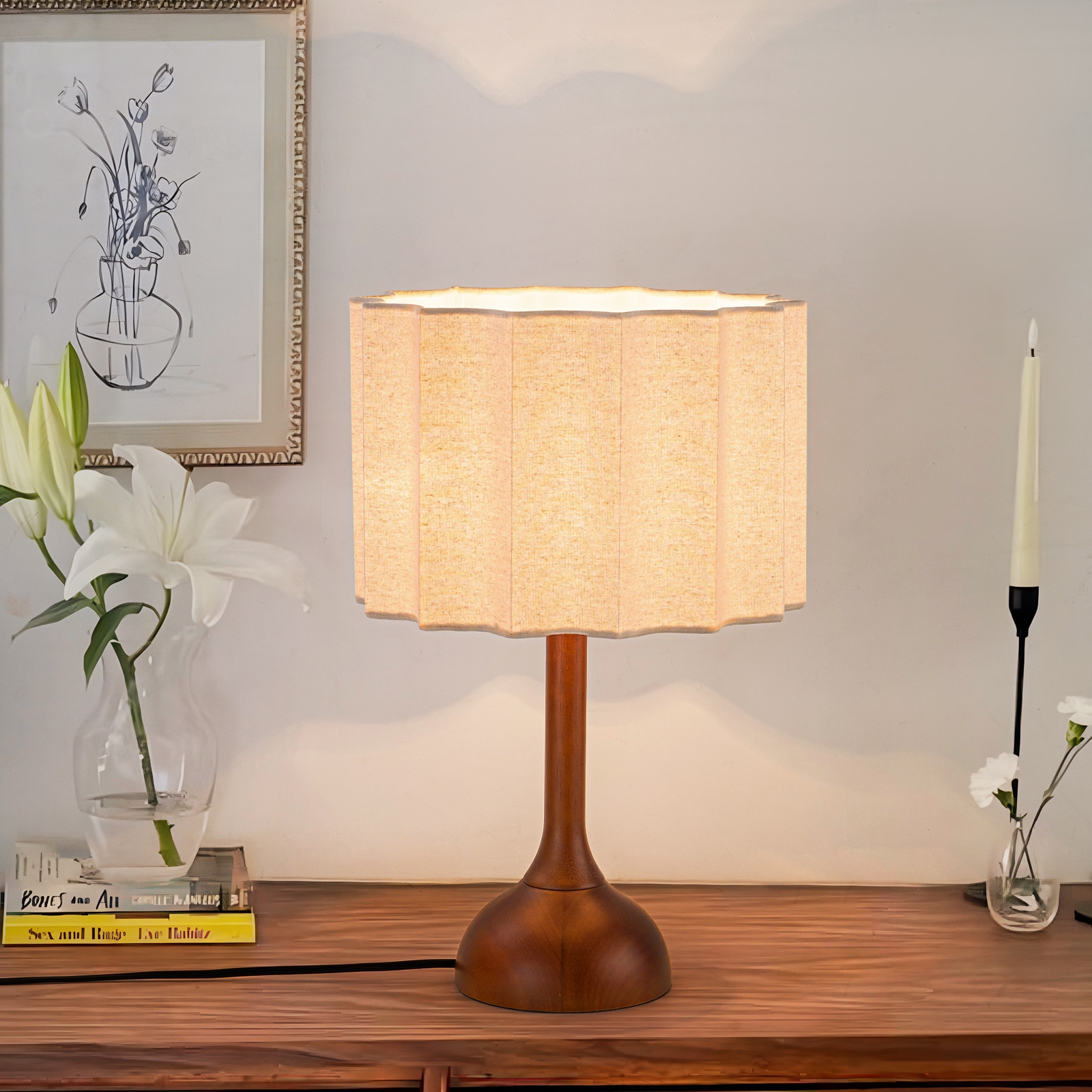 EDISLIVE 19.7-in Beige LED Rotary socket Table Lamp with Linen Shade in ...