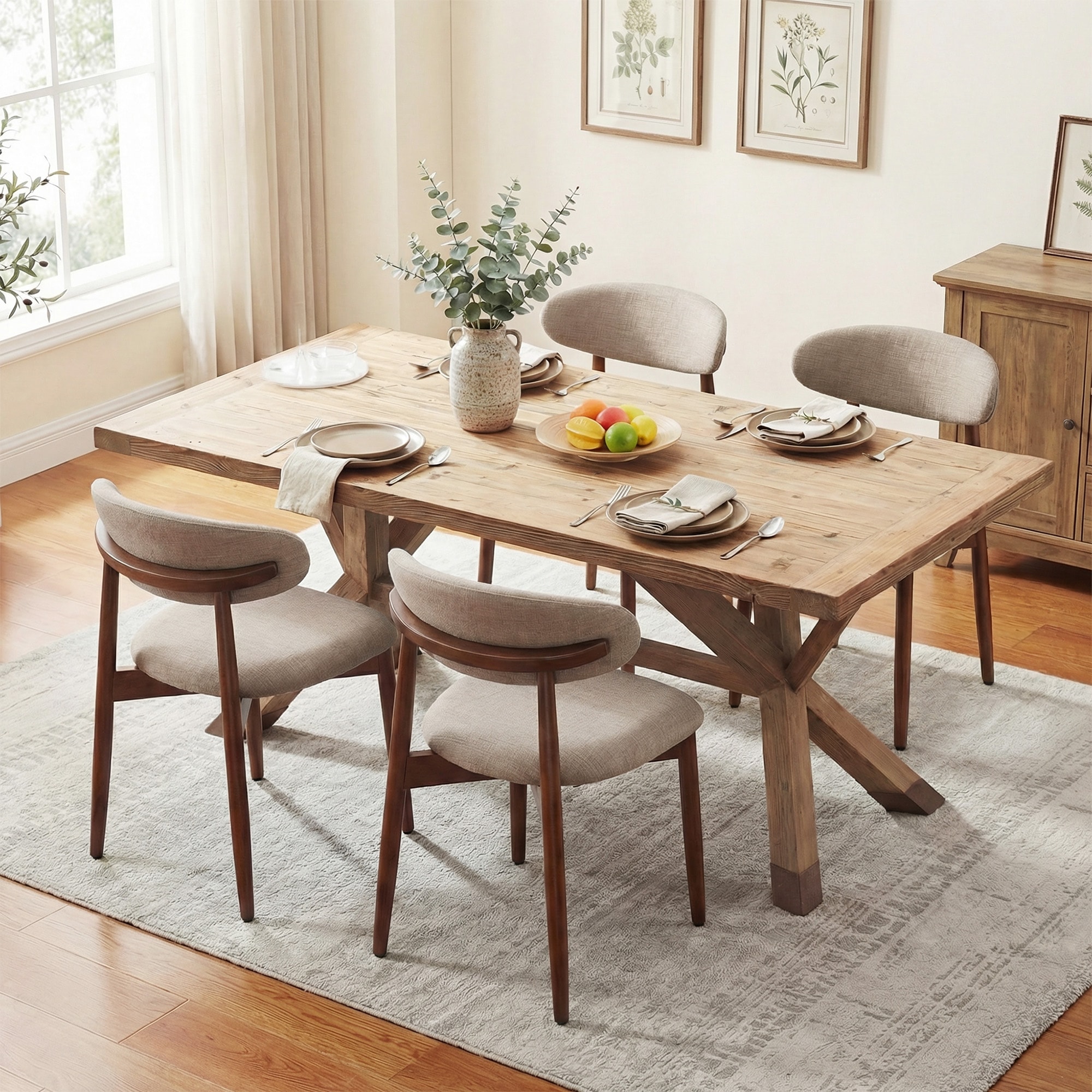 Colamy Set of 4 Upholstered Camel Solid Wood Dining Side Chair in the ...