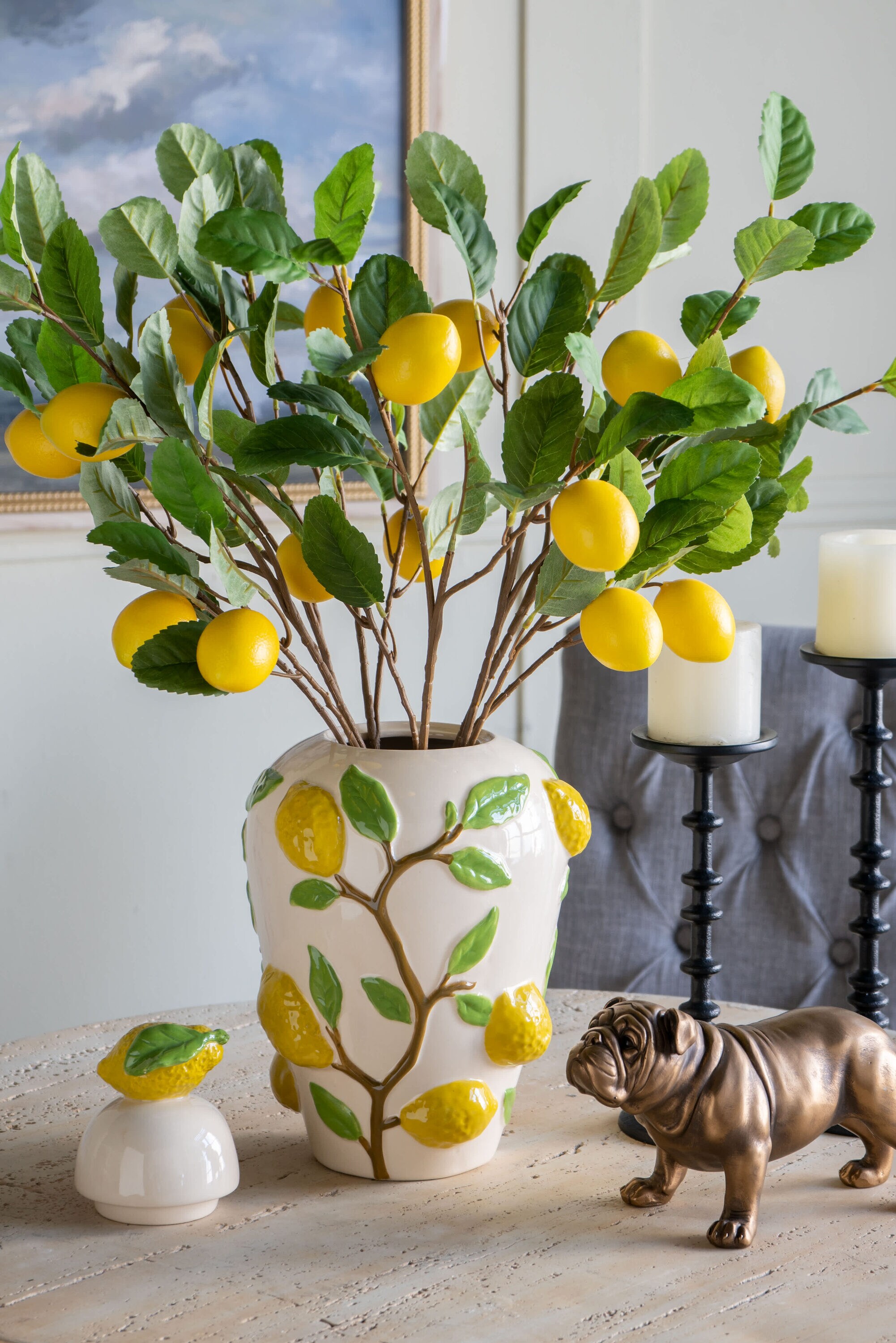 Vynxaria 9x9x15 Inch White Ceramic Lidded Jar Playful Lemon Design ...