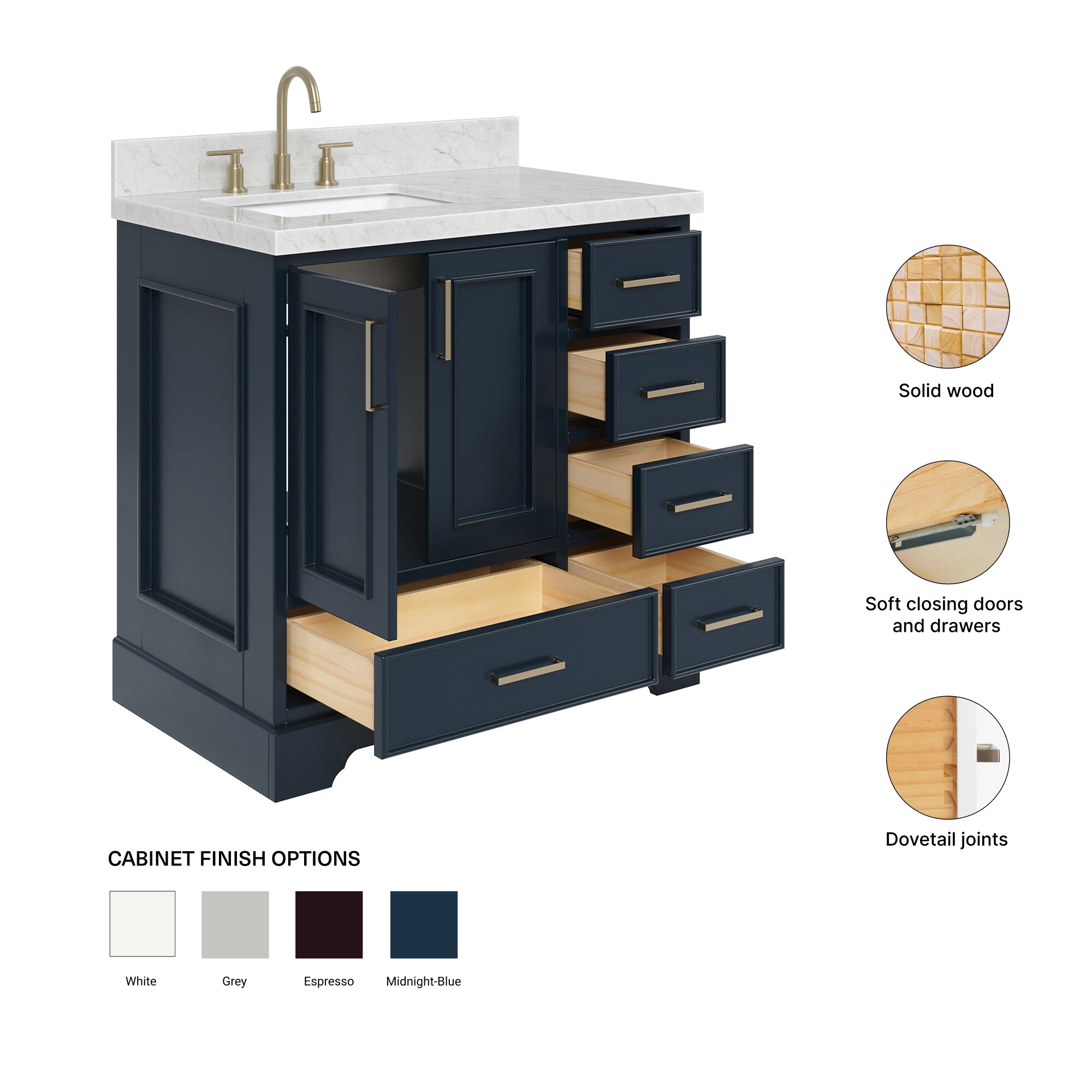 ARIEL Stafford 36-in Midnight Blue Undermount Single Sink Bathroom ...