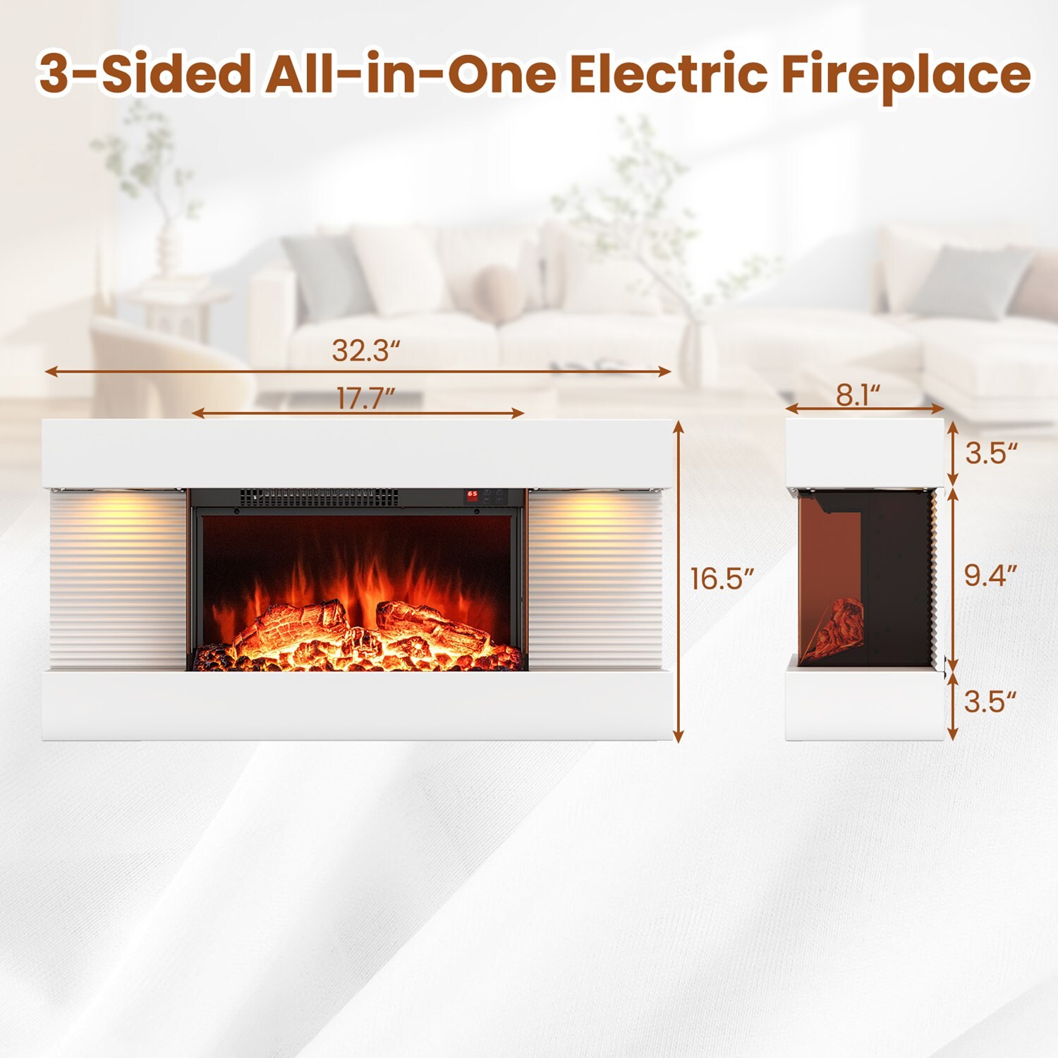 Costway 18 inches Electric Fireplace with 32 inches Floating Mantel 12 ...