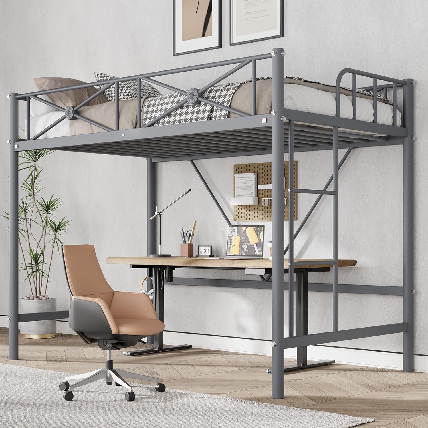 GAOMON Twin Size Metal Loft Bed Modern Heavy Duty Loftbeds with Safety ...