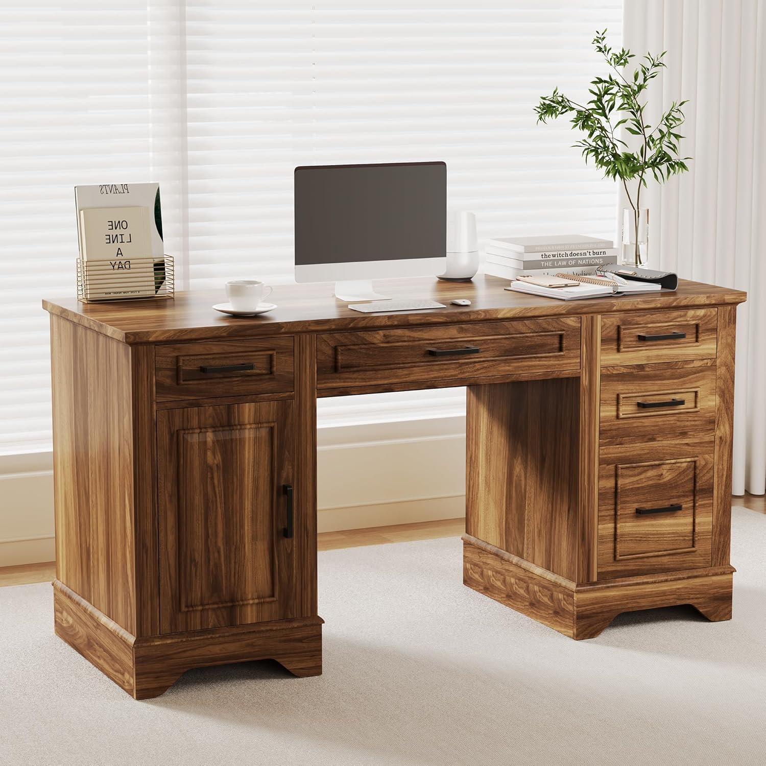 GAOMON 58In Executive Desk with Keyboard Tray File Drawer and Storage ...