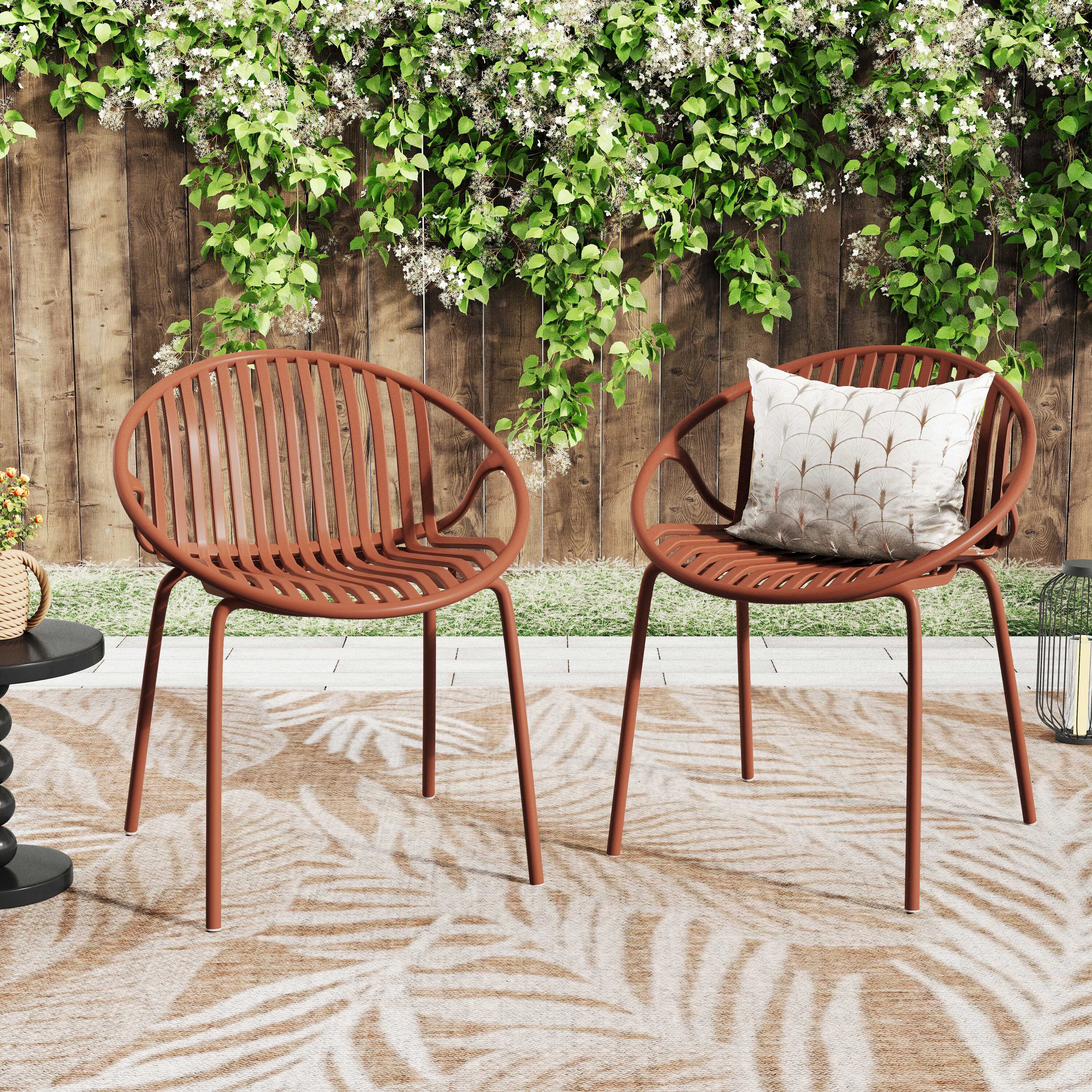 Etokfoks Set of 2 Patio Dining Chairs Stackable Orange Plastic Seat and ...