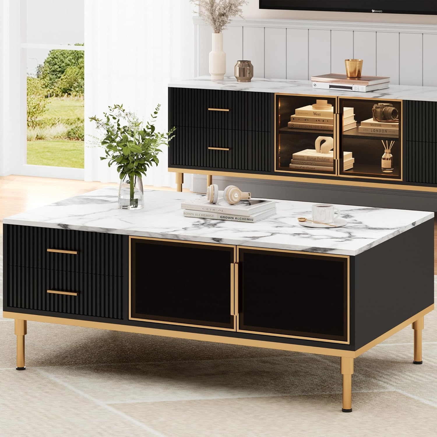 Qeetex Sideboard Buffet Cabinet Modern Fluted Accent Credenza Storage ...