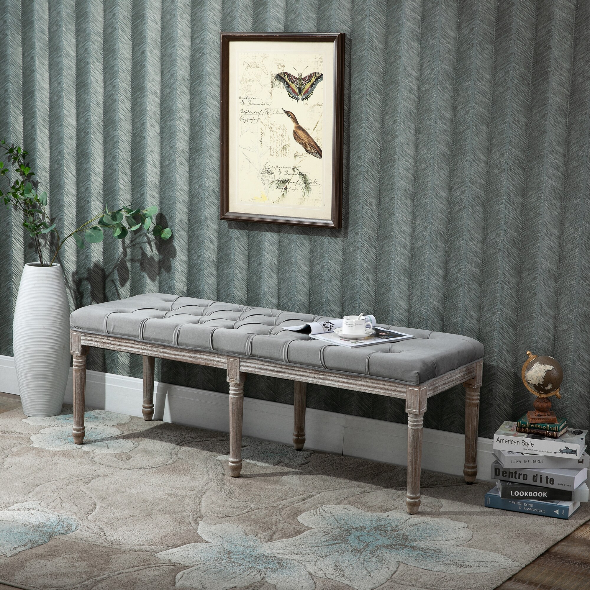 HomCom Bedroom End of Bed Bench 56in Upholstered Entryway Bench with ...