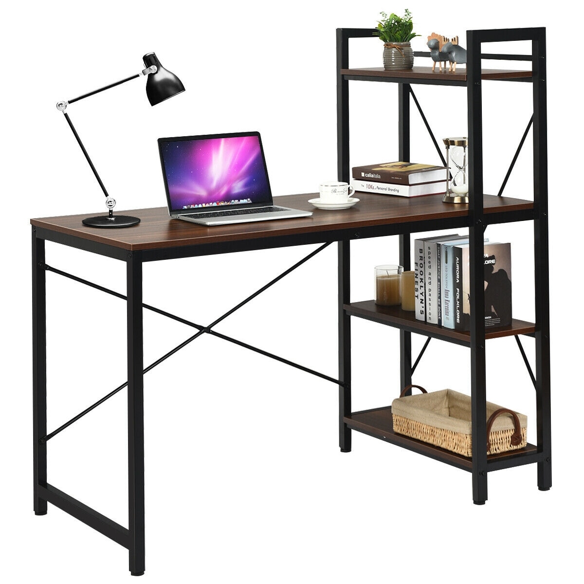 Slickblue 47.5 Inch Writing Desk Industrial MDF Iron Computer Desk with ...
