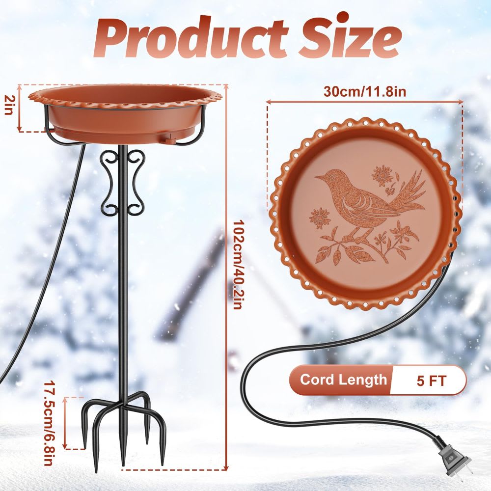 Etokfoks 100W Heated Bird Bath Bowl for Outdoors Winter ...
