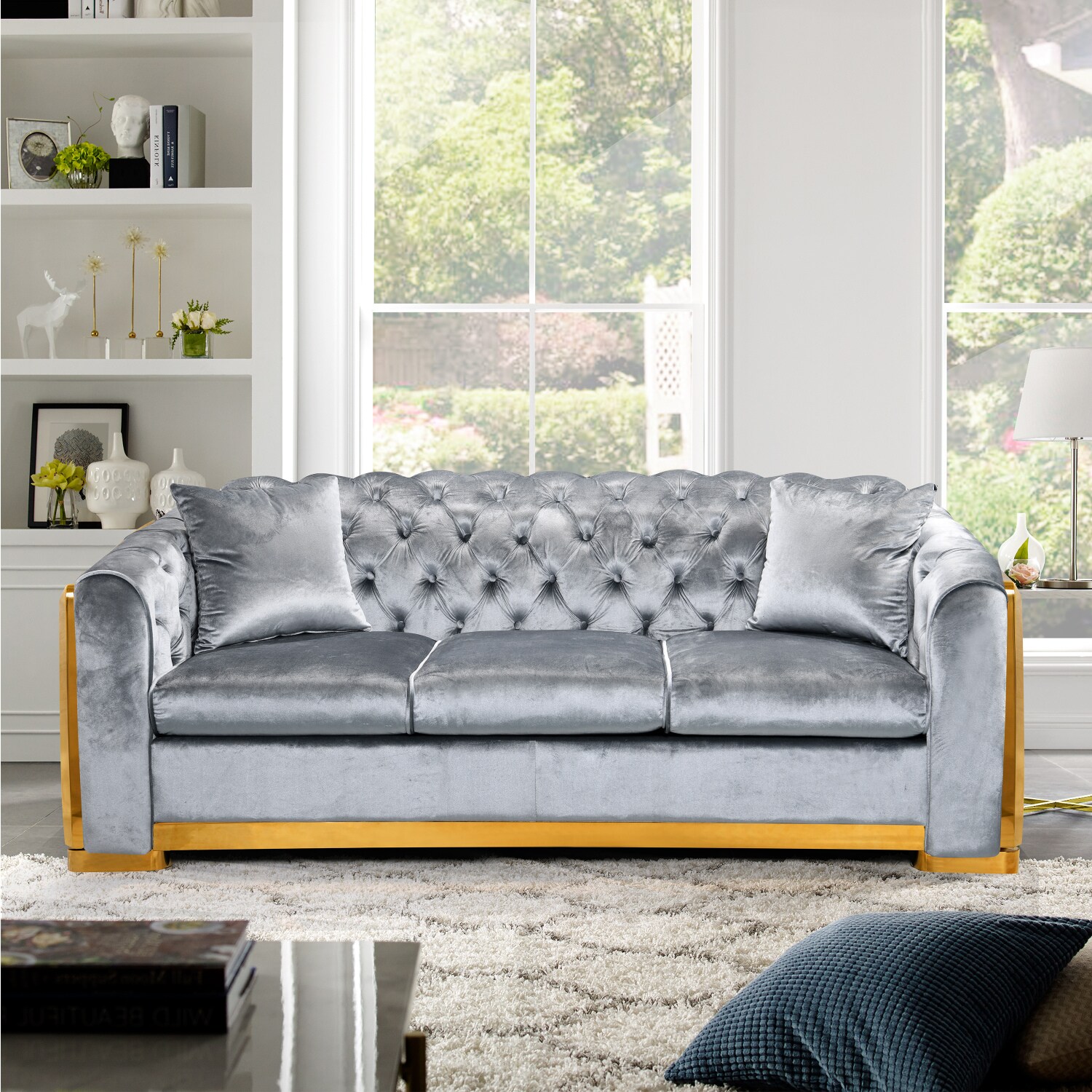 Streamdale Furniture Streamdale Velvet Luxury Chesterfield Sofa Set 84 ...