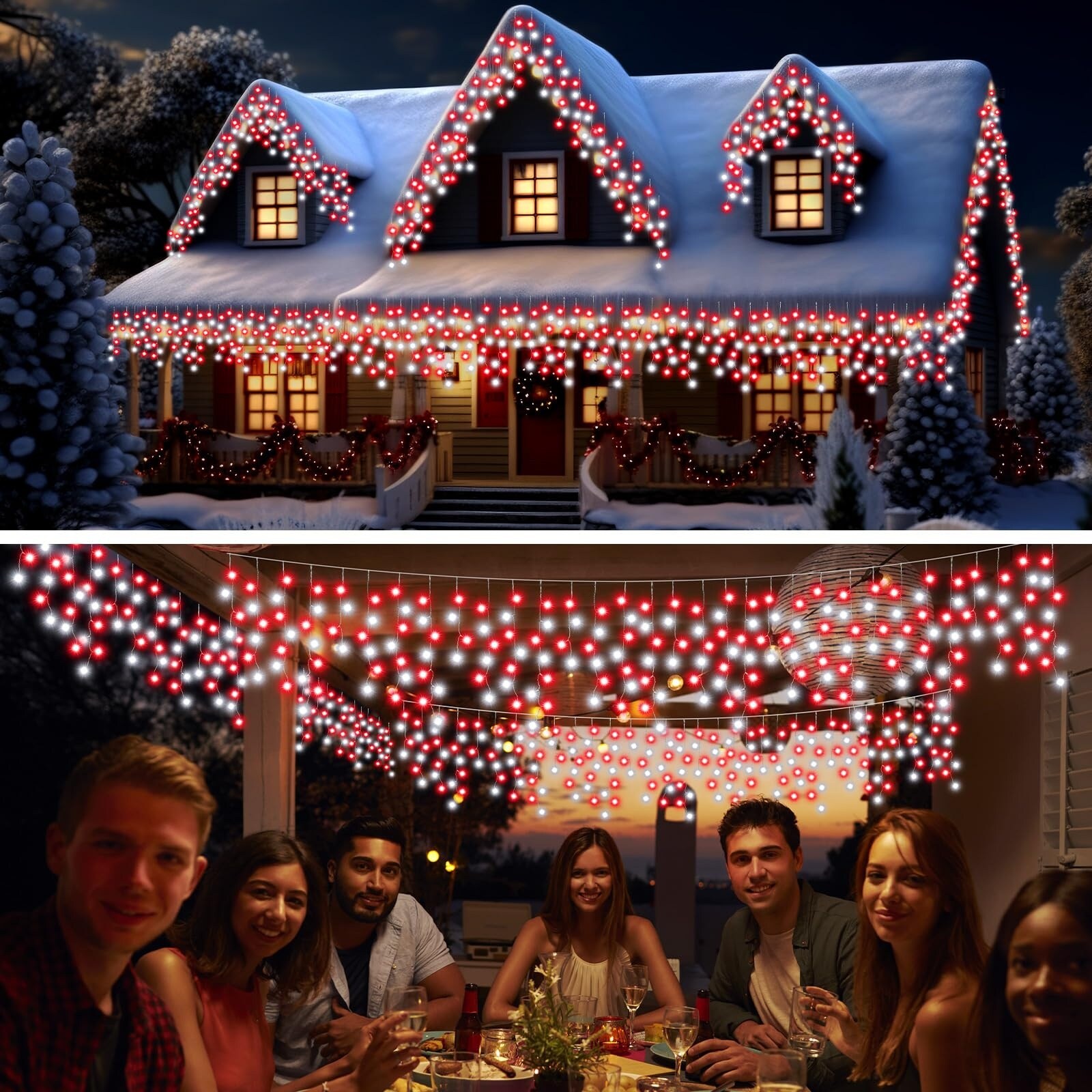 Vrbgify 65ft White Red Solar Icicle String Lights 600 LED Waterproof ...