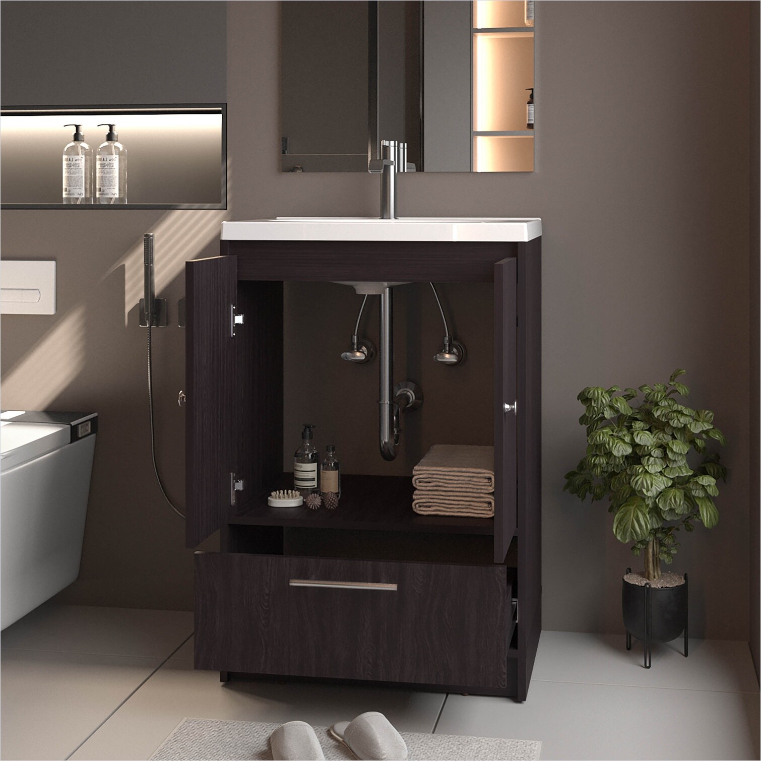 SunJet Minimalist Freestanding Bathroom Vanity with Sink Two-Door ...