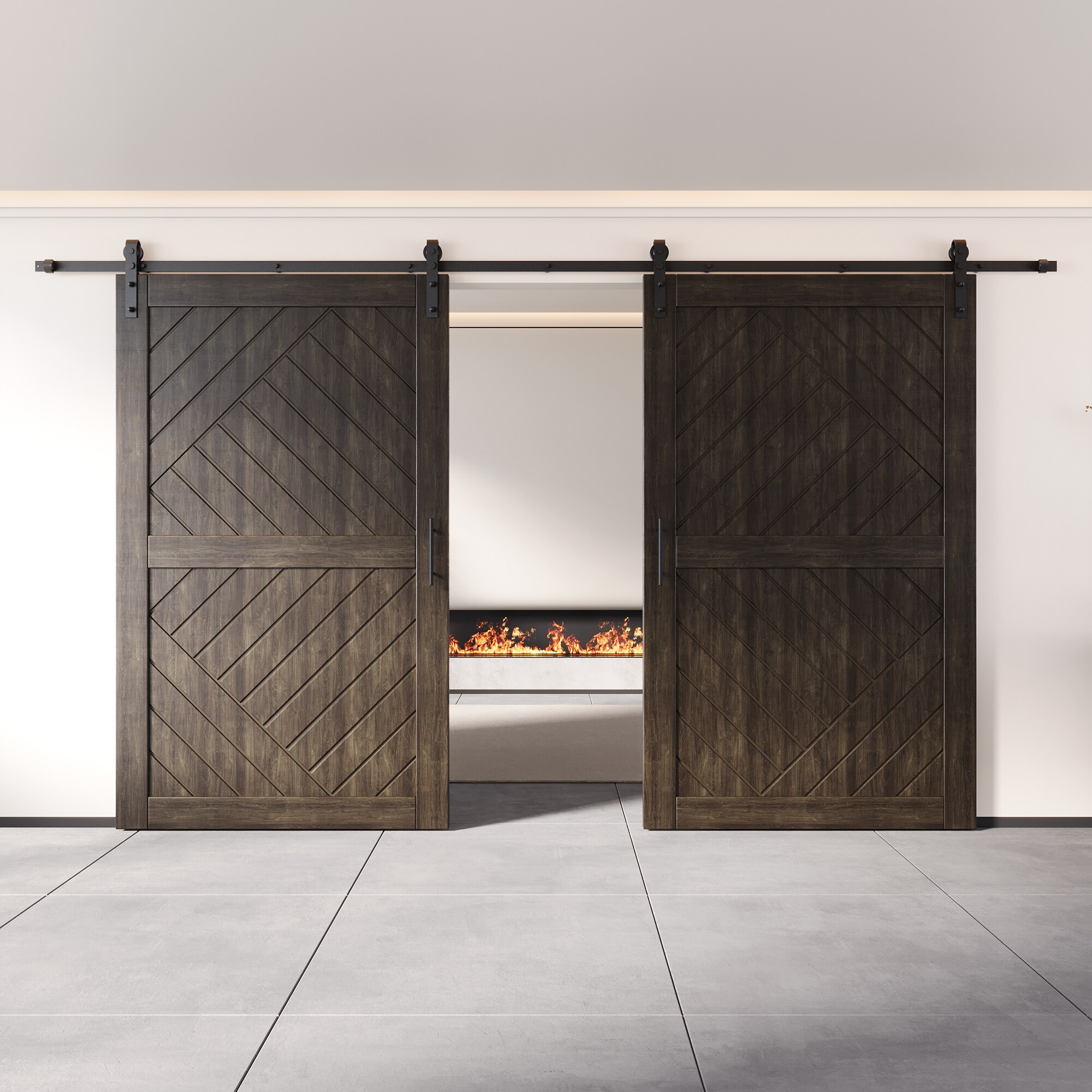 HOMACER 50-in x 84-in Ebony Pine Wood Solid core Double Barn Door ...