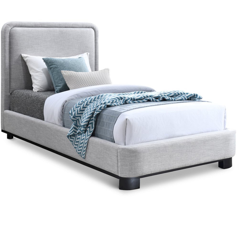 Meridian Nolita Grey Linen Textured Fabric Twin Bed in the Beds ...