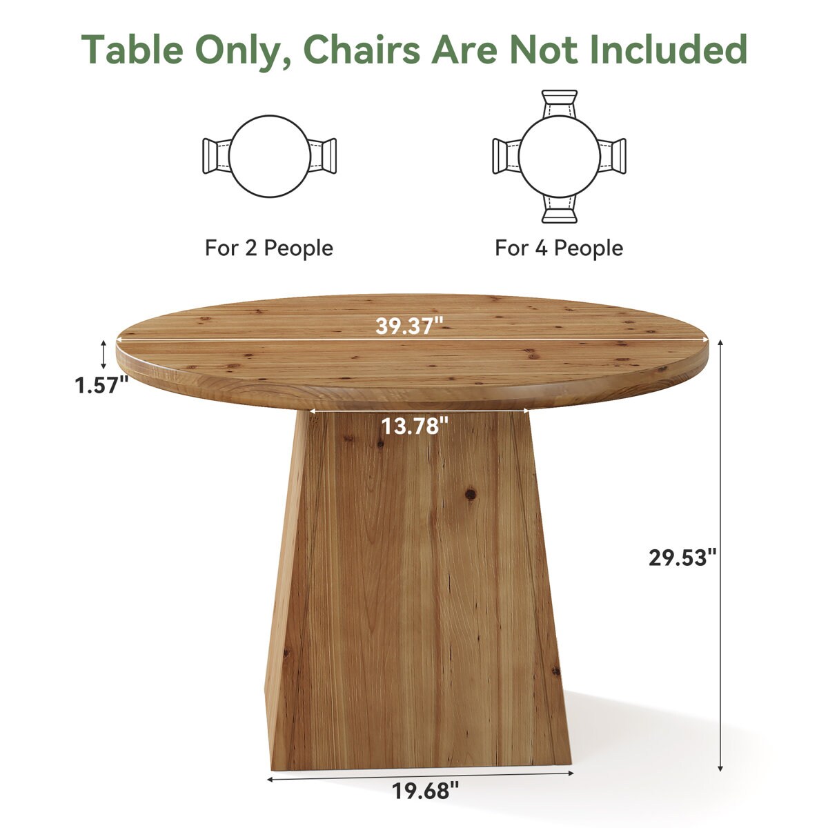 LITTLE TREE Brown 39-Inch Solid Wood Round Pedestal Dining Table Seats ...