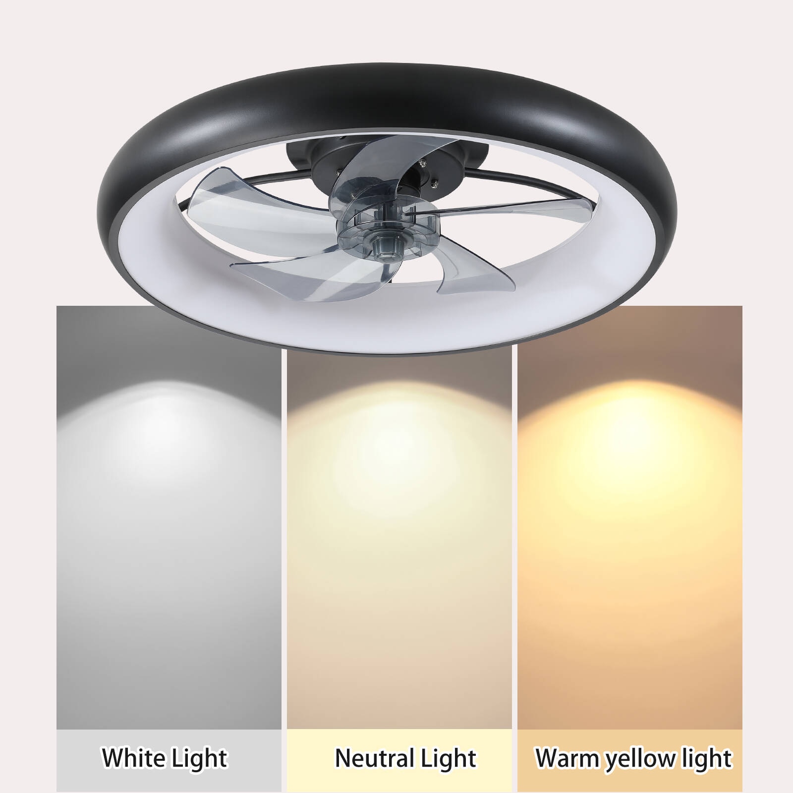 HKMGT 22-in Color-Changing Integrated LED Flush Mount Black with Gray ...