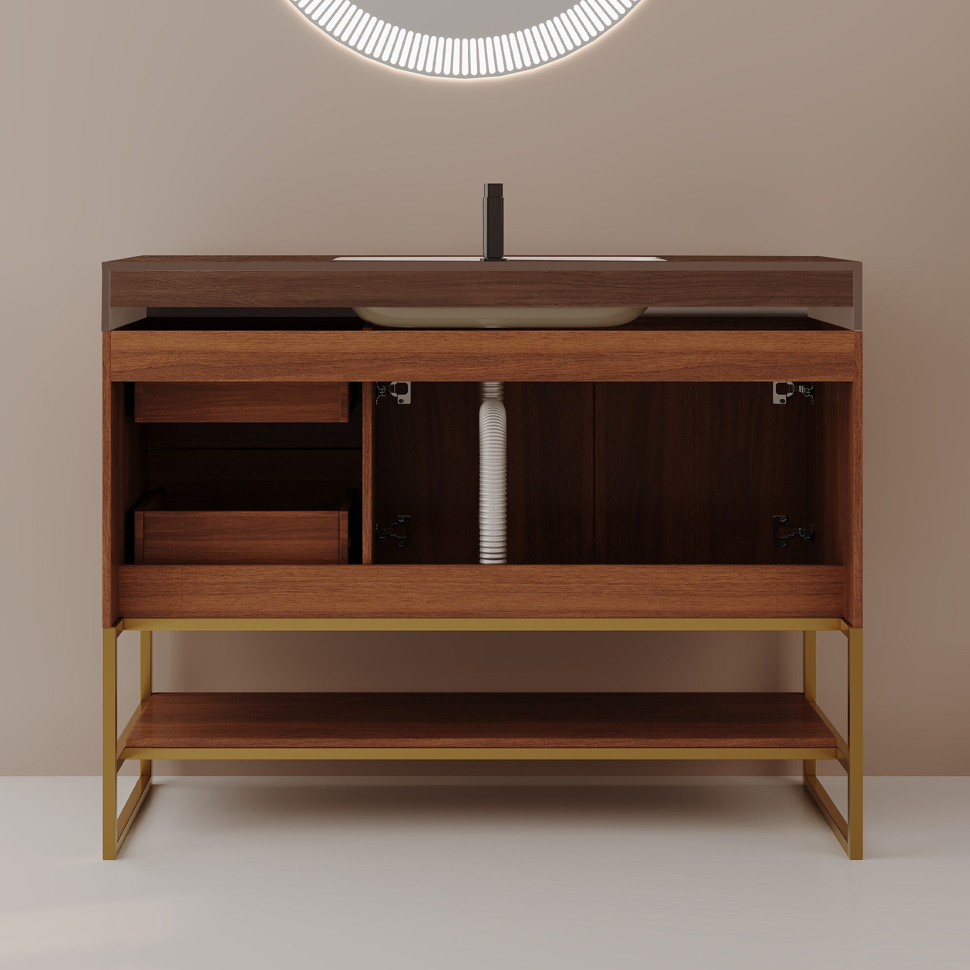 Huluwat 36-Inch Modern Bathroom Vanity with Seamless Ceramic Sink Gold ...