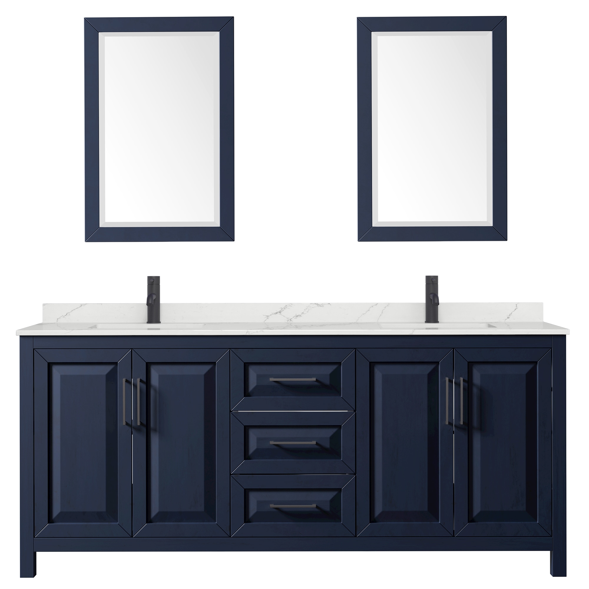Wyndham Collection Daria 80-in Dark Blue with Matte Black Trim ...