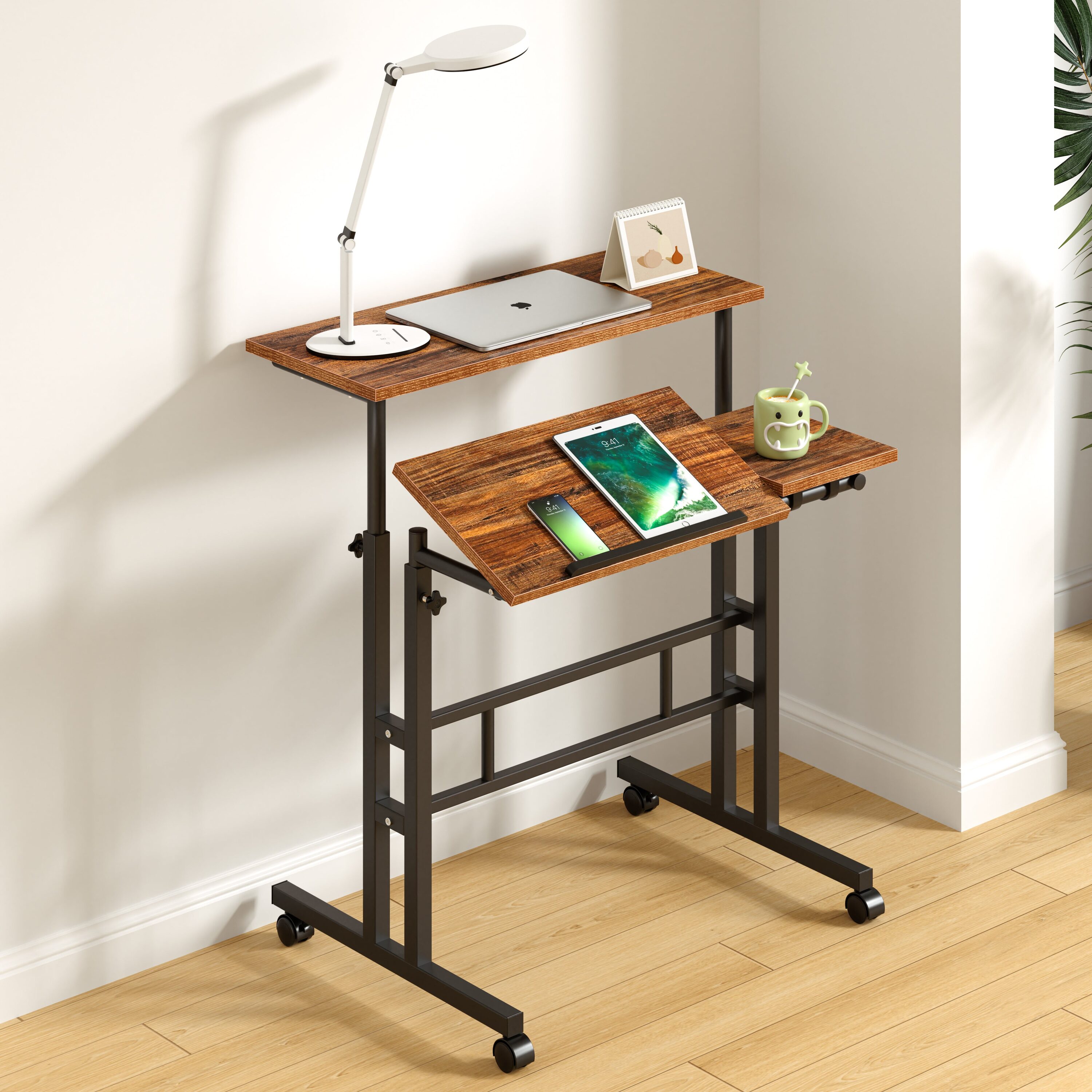 Vecelo Mobile Standing Desk With Wheels Height Adjustable Stand Up ...
