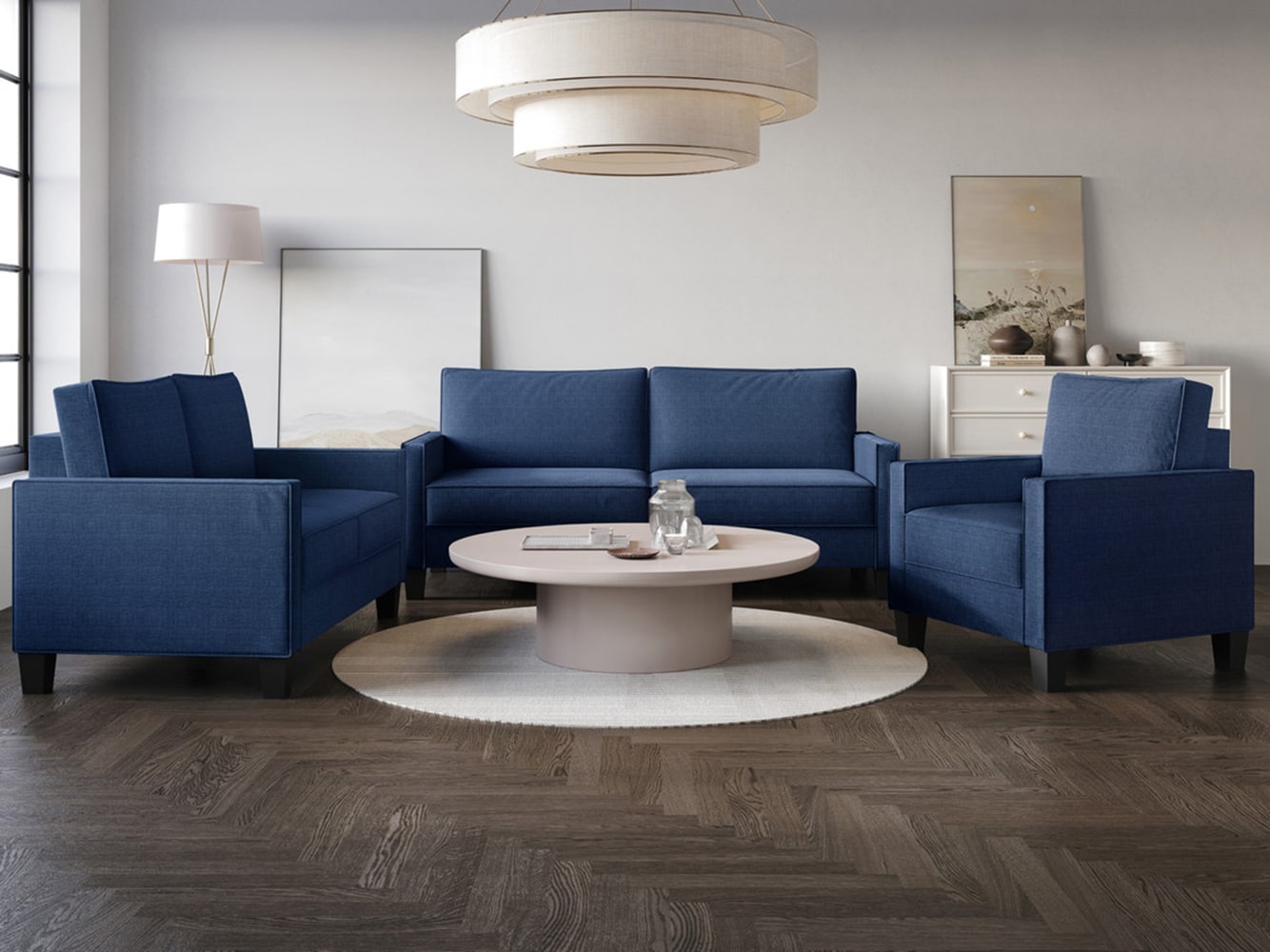 Home Design Midcentury 3 -Piece Polyester/Polyester blend Blue Living ...