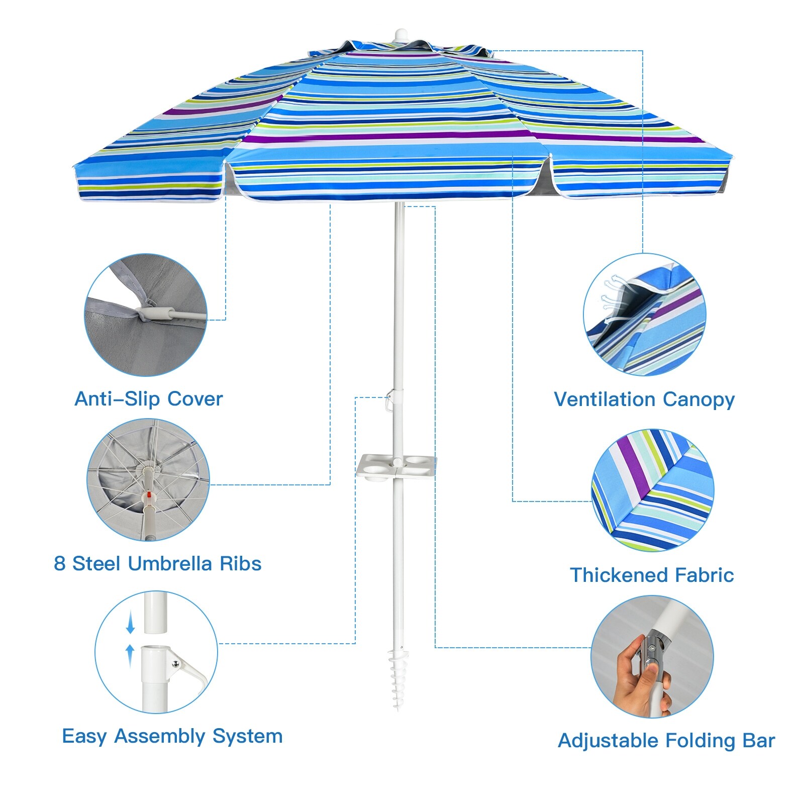 Ayelon 7.2-ft Steel Blue Push-button Tilt Market Patio Umbrella in the ...