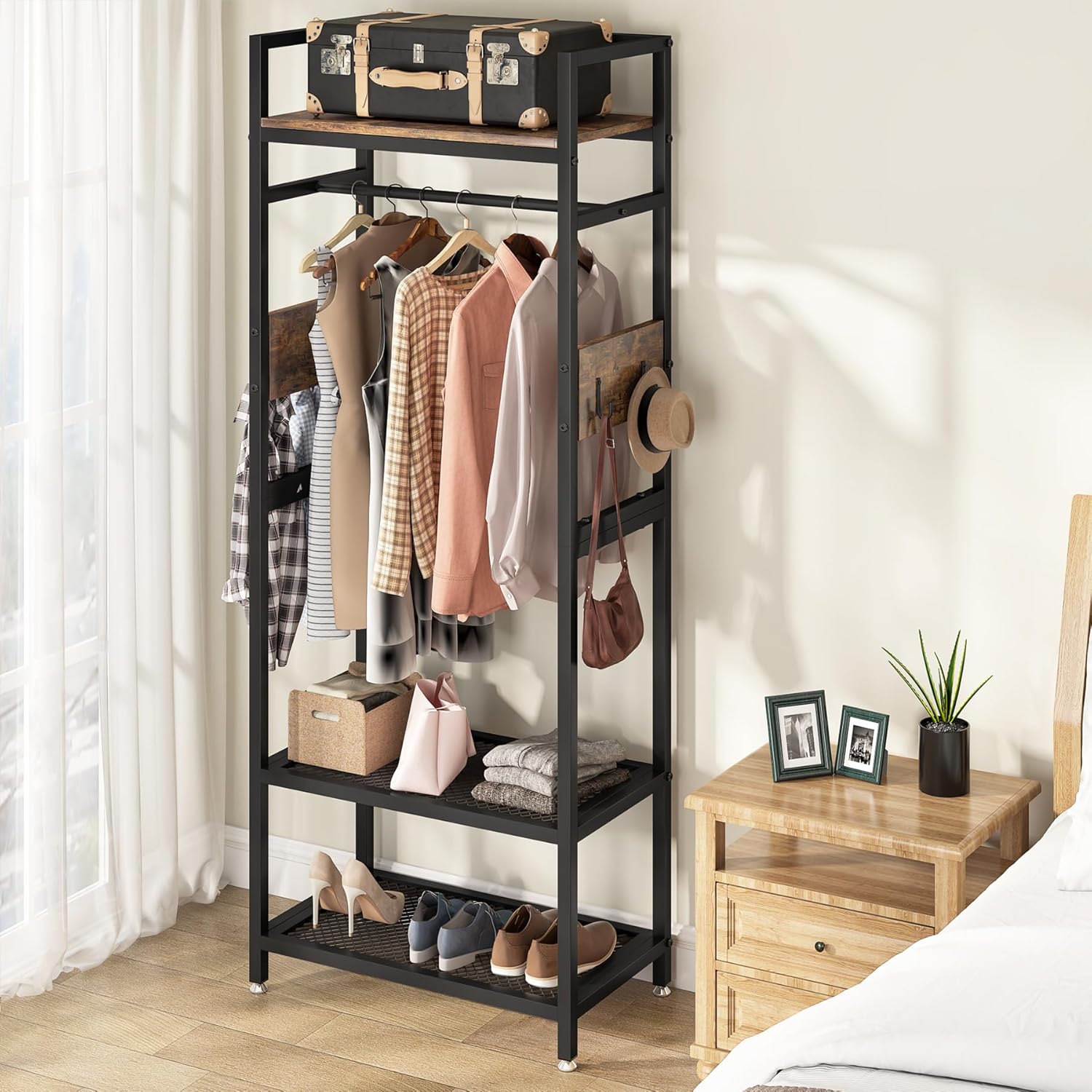 LOVMOR 22.75Inch Rustic Brown and Black Small Clothes Rack Heavy Duty ...