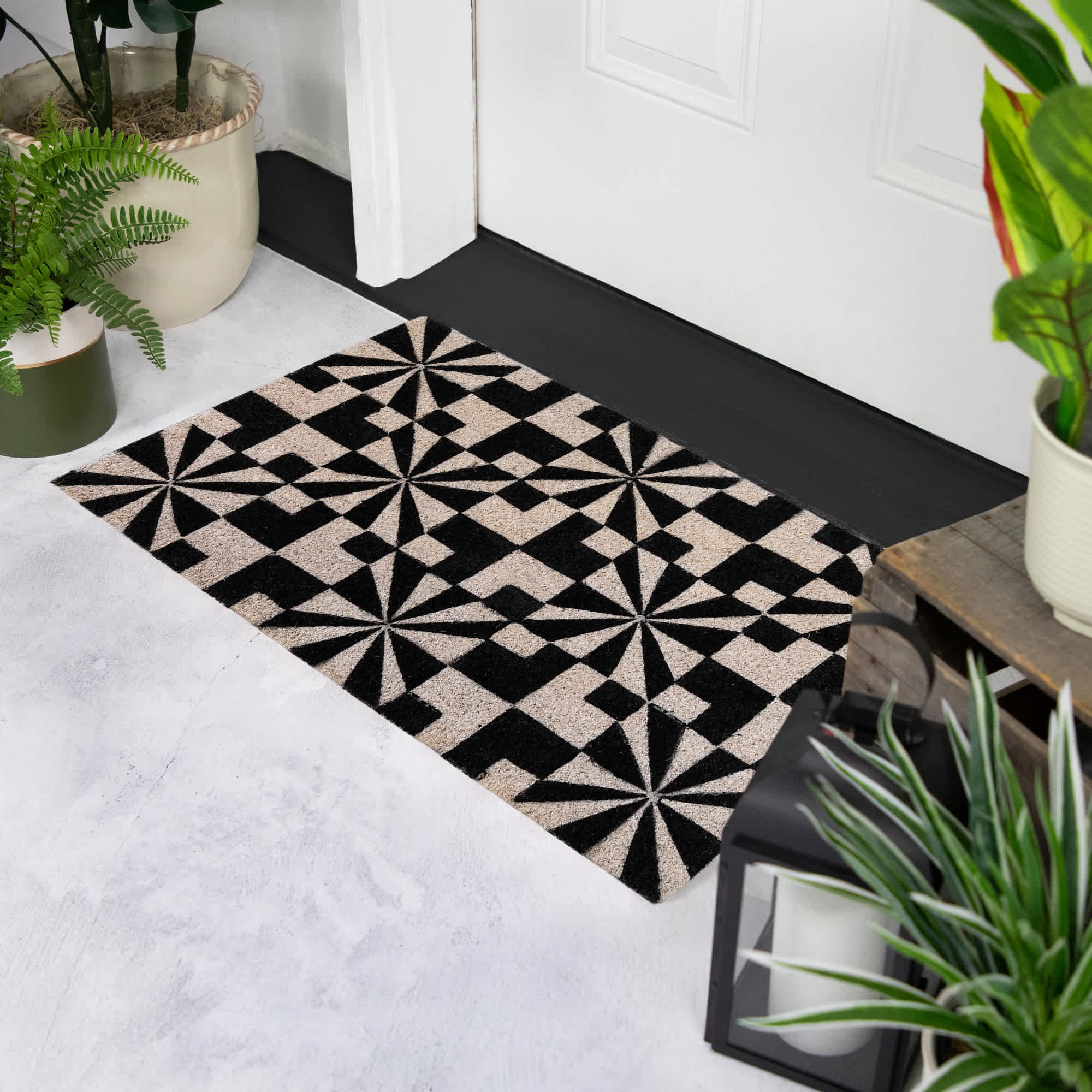 Northlight Black and Gray Abstract Rectangular Doormat 18 inch x 30 ...