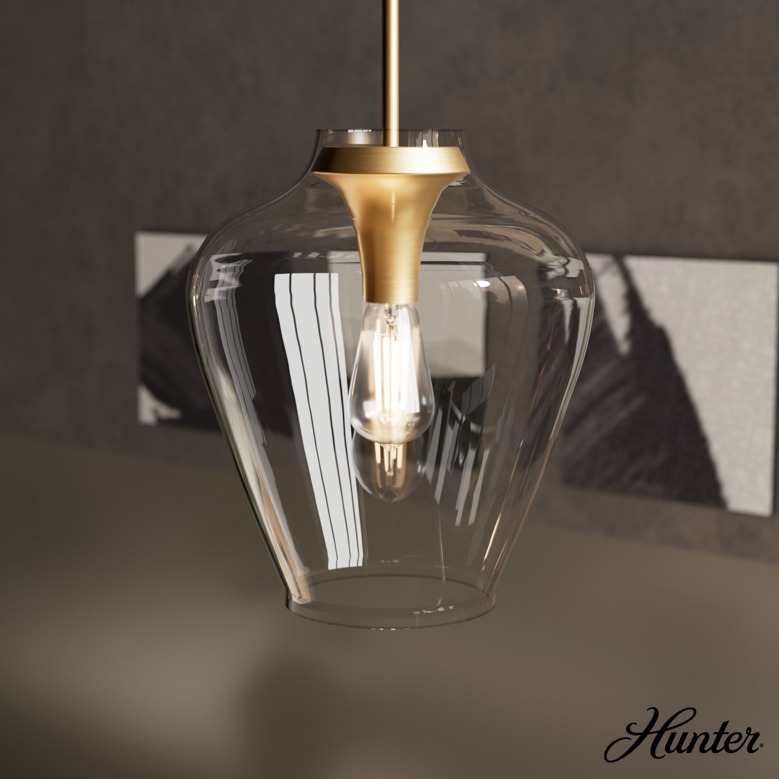 Hunter Vidria 1 -Light Alturas Gold Modern/contemporary Clear glass ...