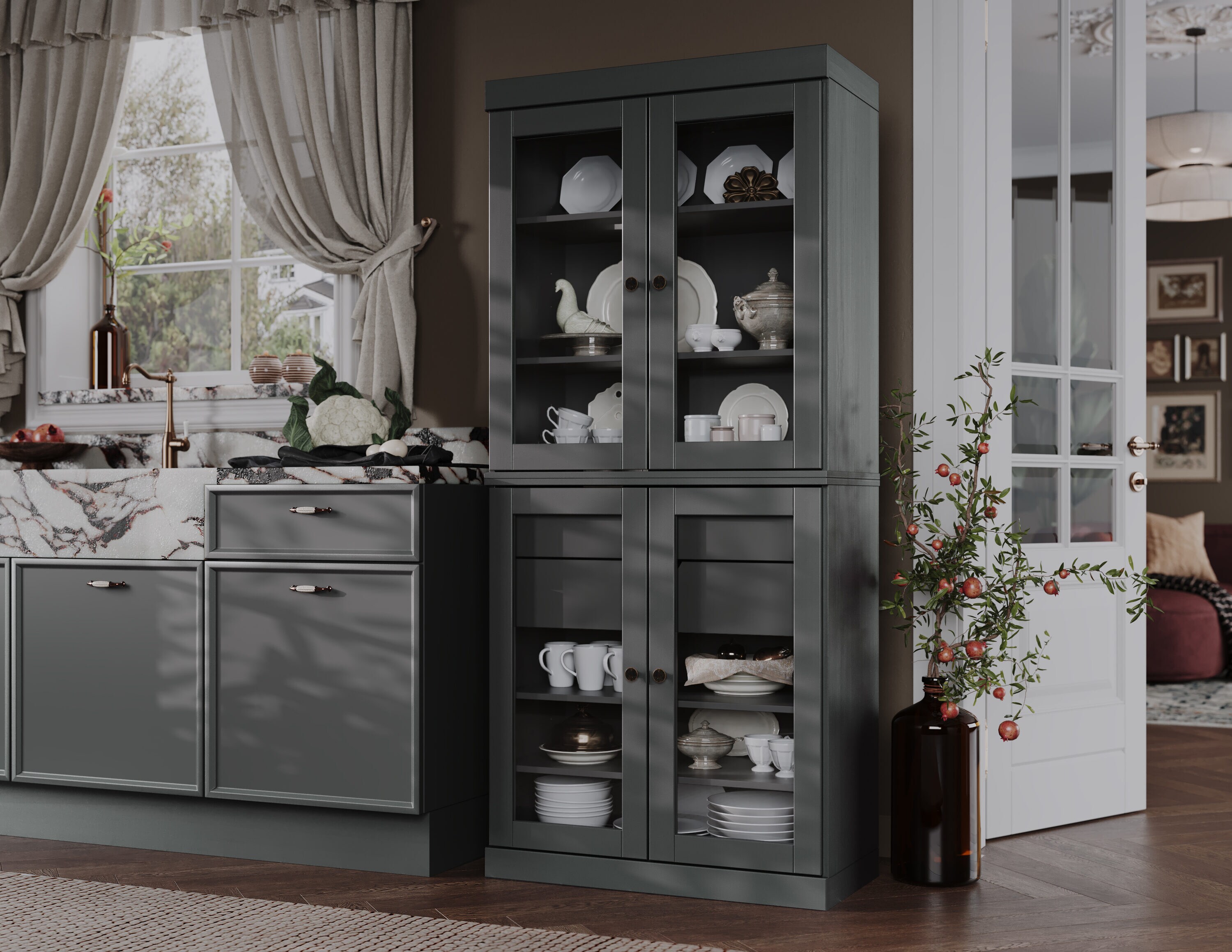 Palace Imports 32-in W Solid Wood Tall Clear Glass Modular Kitchen ...