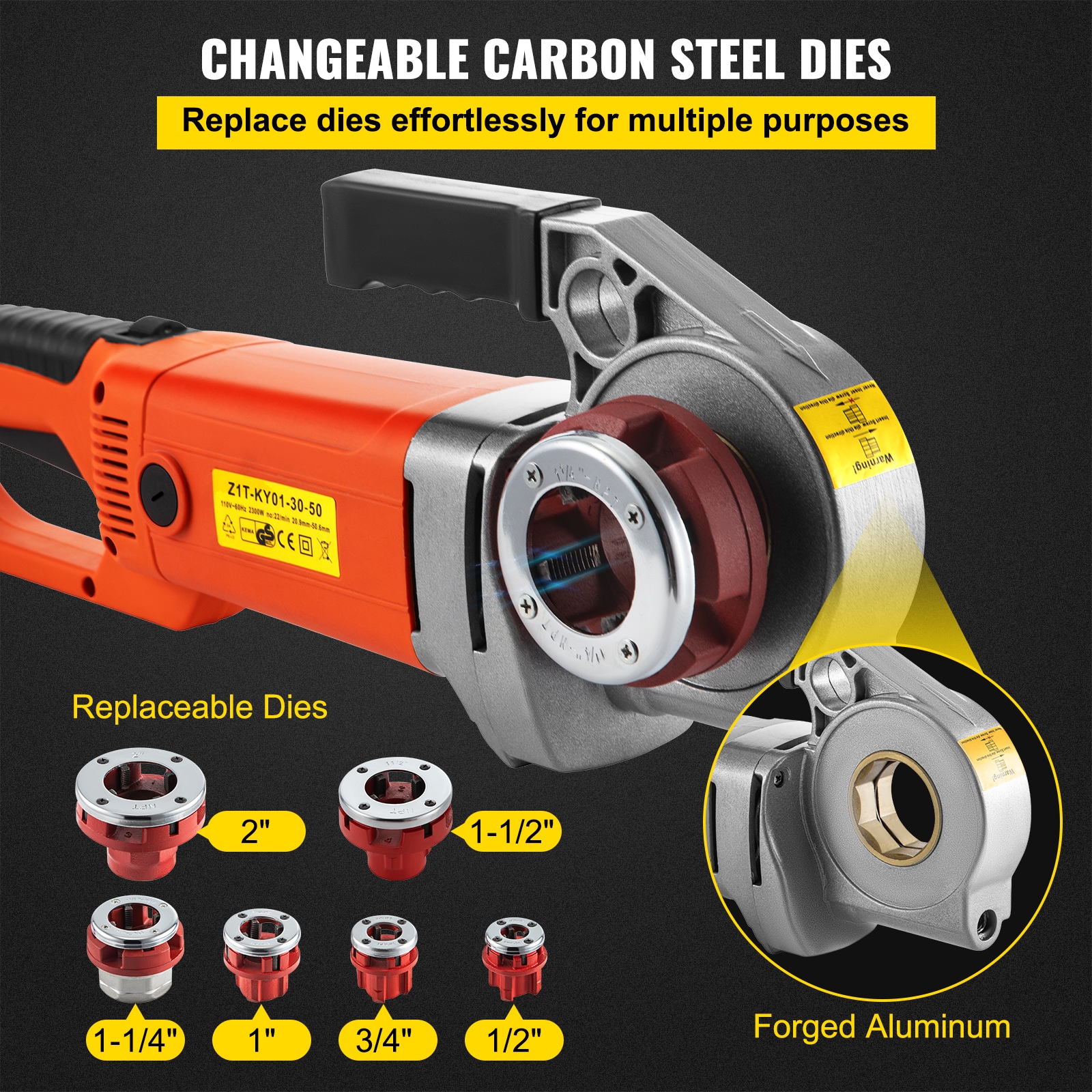 VEVOR Electric Pipe Threader 2300W Pipe Threading Machine with 6 Dies 1 ...