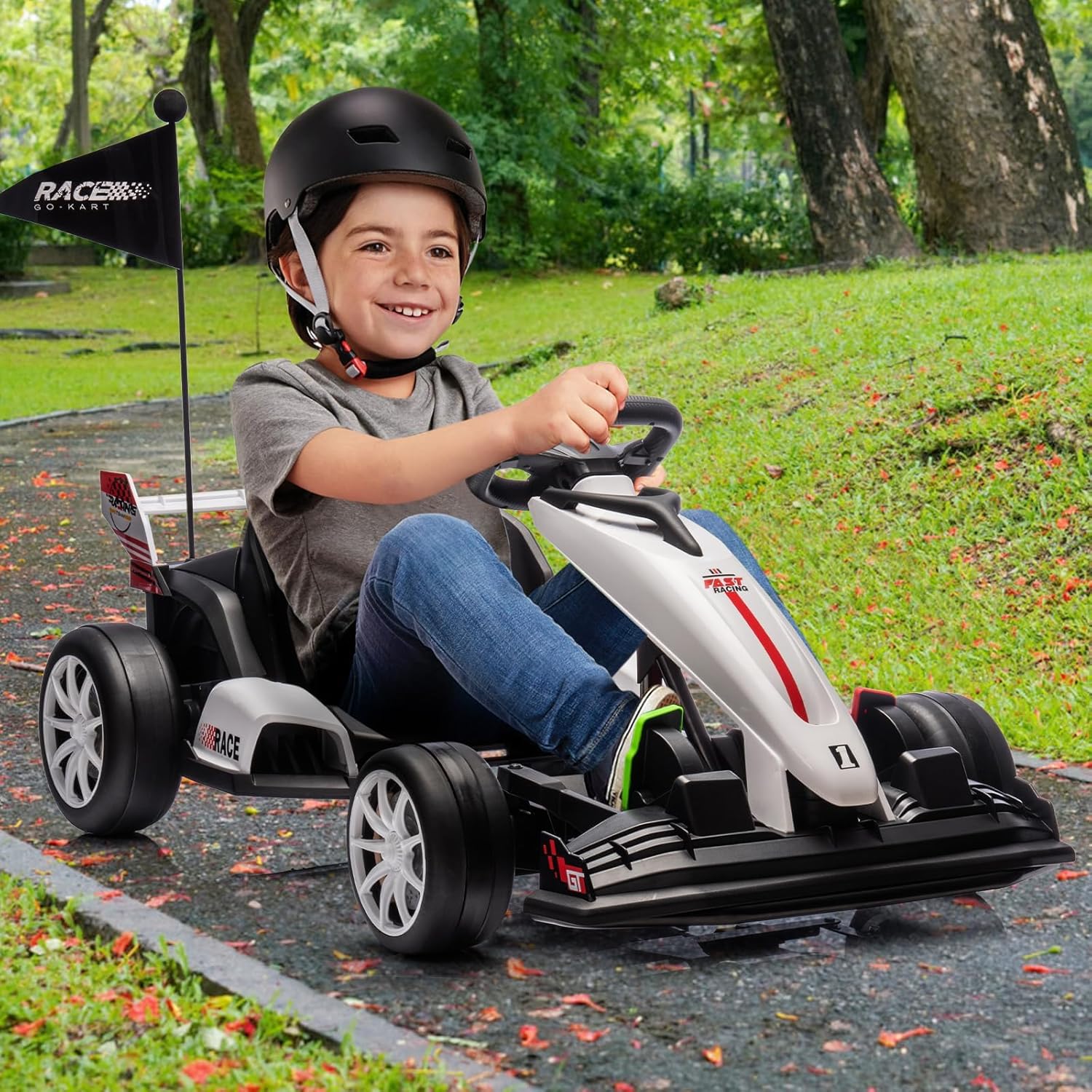 Qeetex Ride On Go Kart for Kids 24V 7Ah Battery Two 200W Motors 8MPH ...