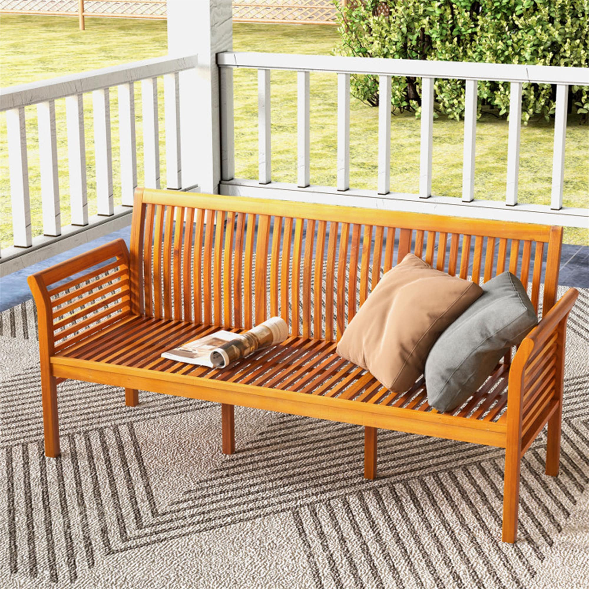 BABOOM Patio Wood Bench 62.5 in W x 30.5 in H Natural Acacia Garden Bench