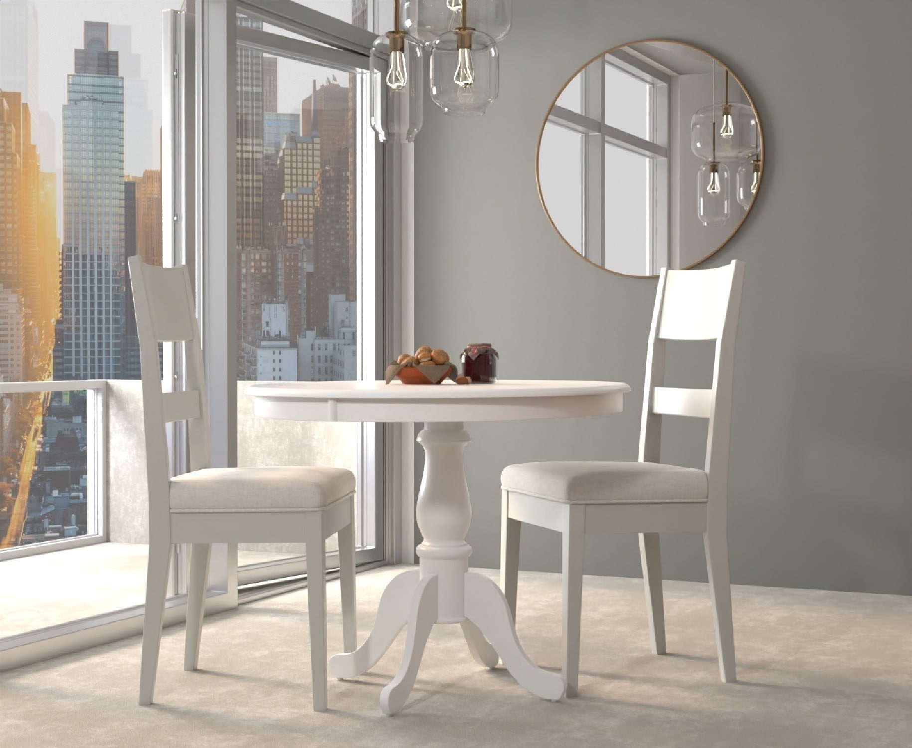 Carolina Cottage Pure White Round Traditional Dining Table, Wood with ...