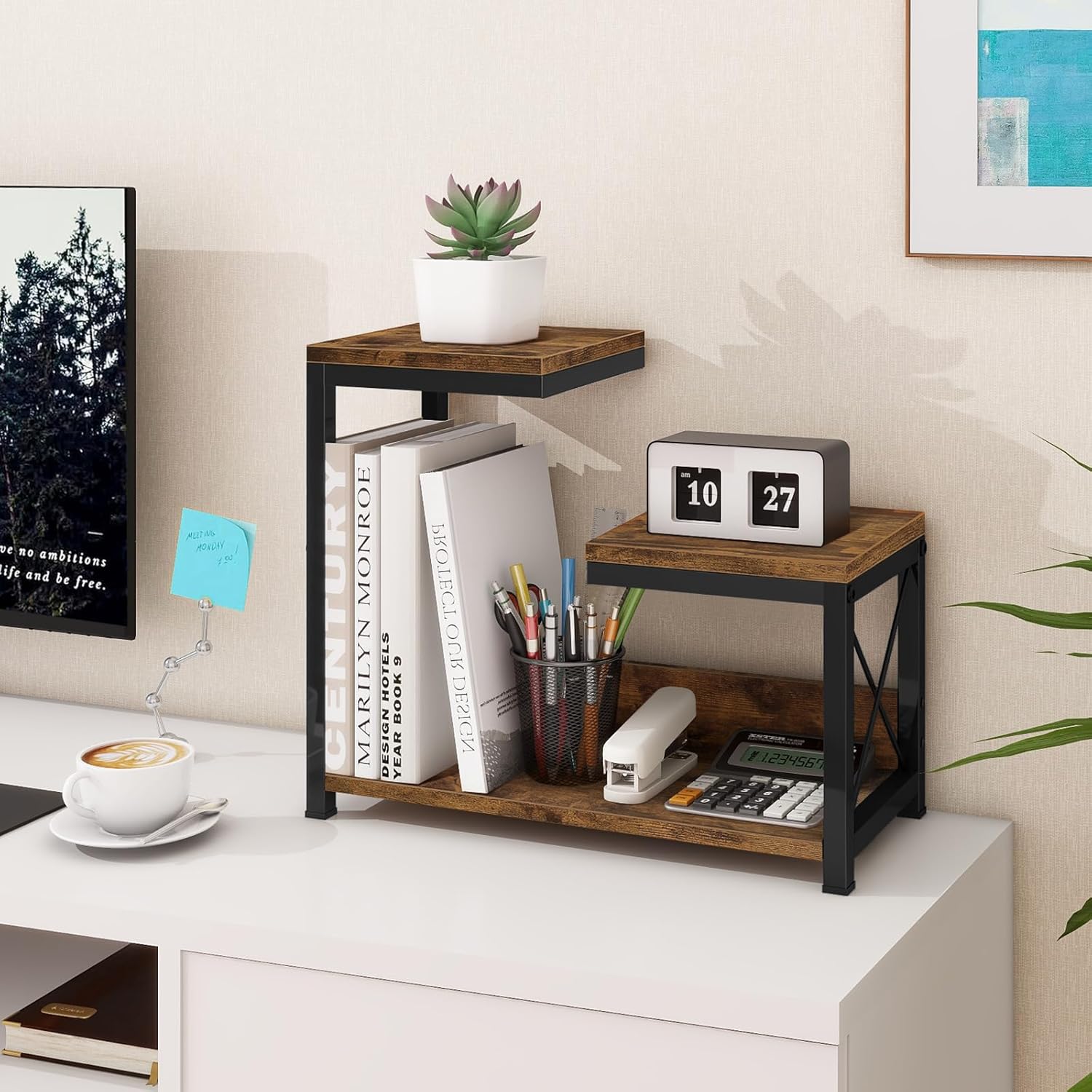 ELITEROO Desktop Shelf Organizer 3 Tier Office Shelves Wood Desk ...