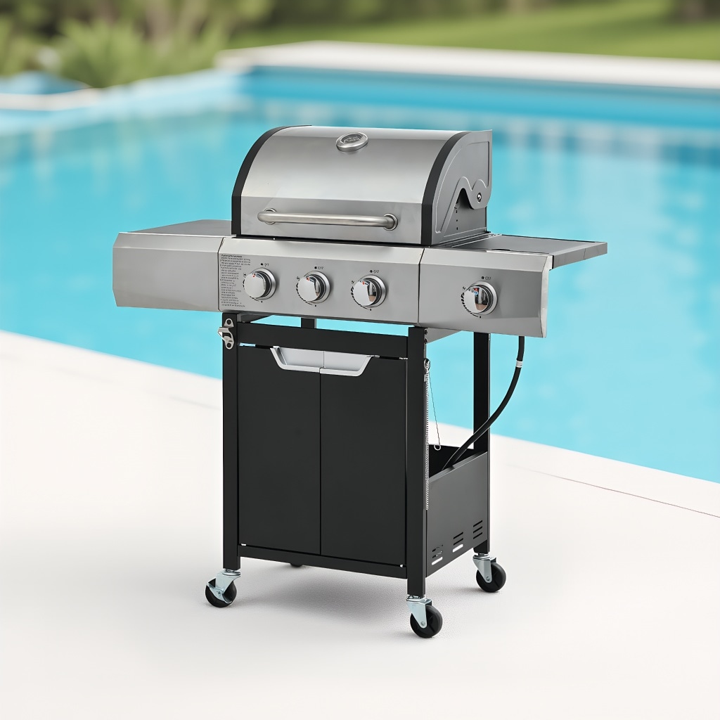 MiniEpic Compact 3 Burner Gas Grill with Side Table and Electronic ...