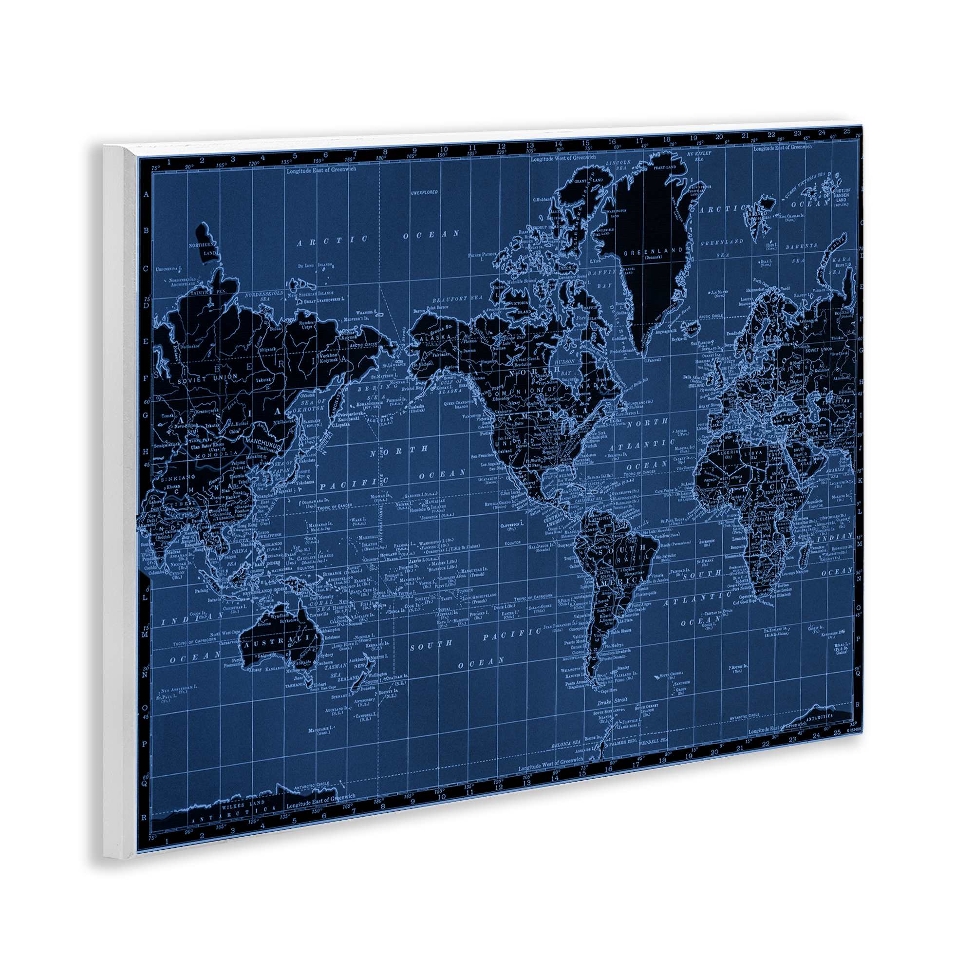 Stupell Industries Blue Toned World Map Wall Plaque Art By Phillipa ...