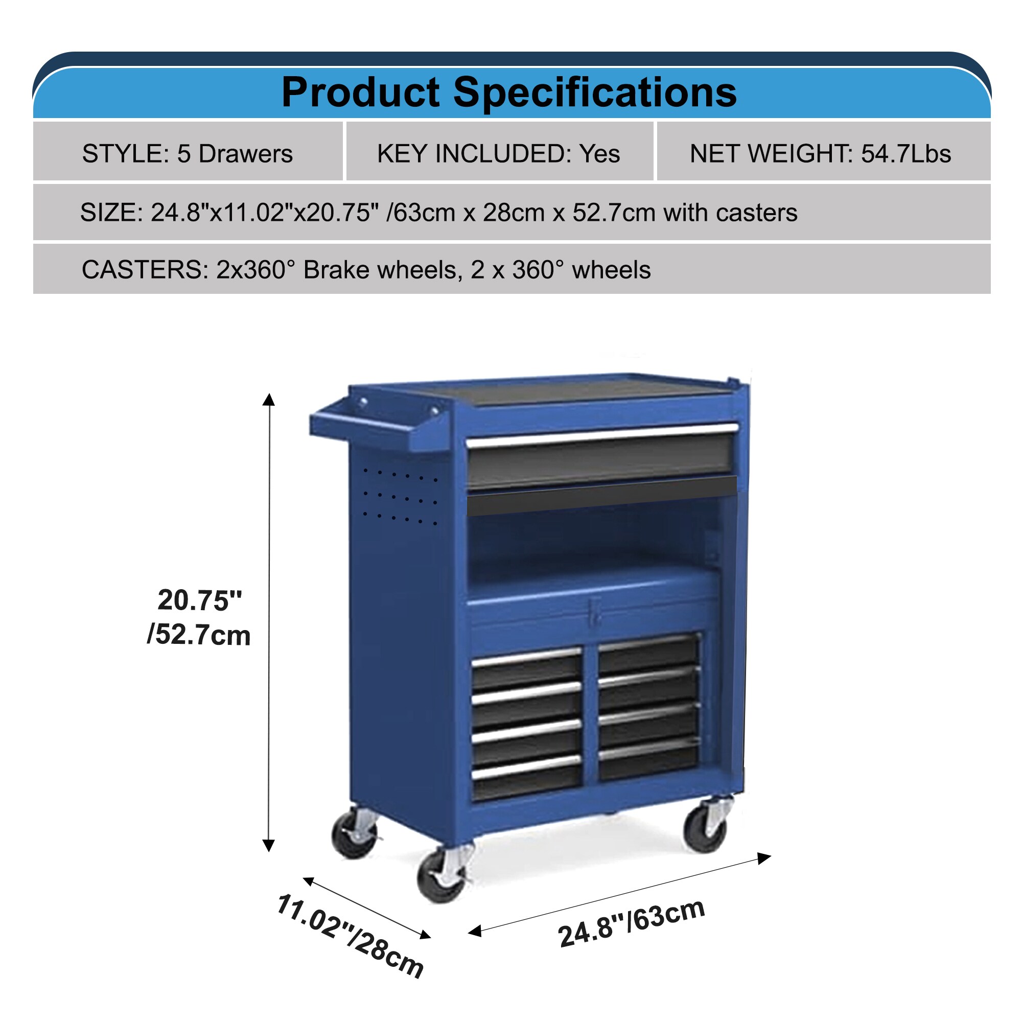 LOVMOR Tool Chest 5 Drawer Rolling Tool StorageCabinet with Enhanced ...
