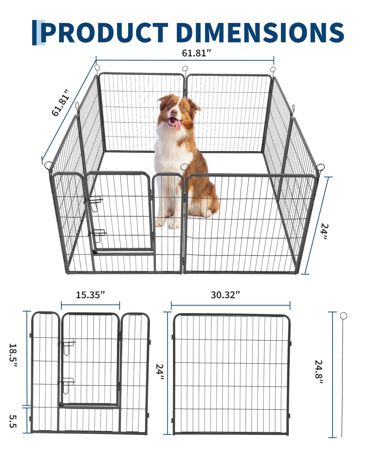 Garvee 8 Panel Heavy Duty Metal Dog Playpen with Gate 24 Inch Tall ...