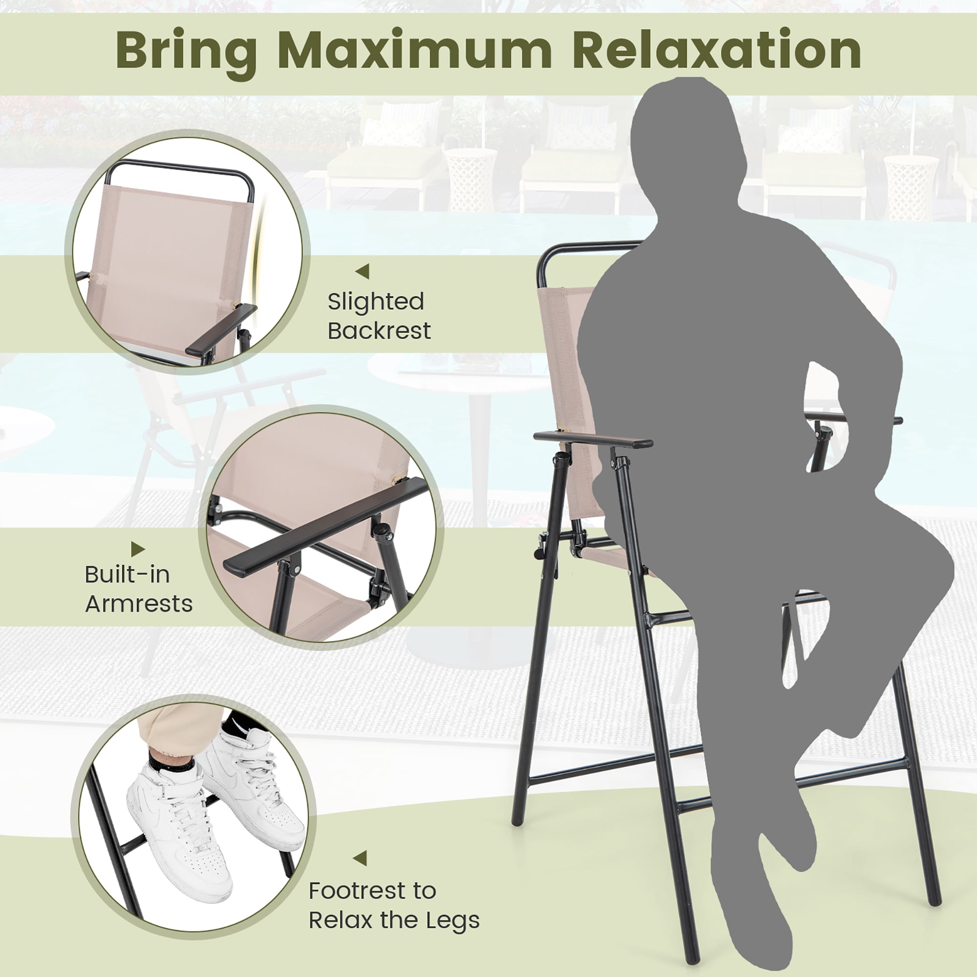 Costway 4 Black Metal Frame Stationary Bar Stool Chair with Off-white ...