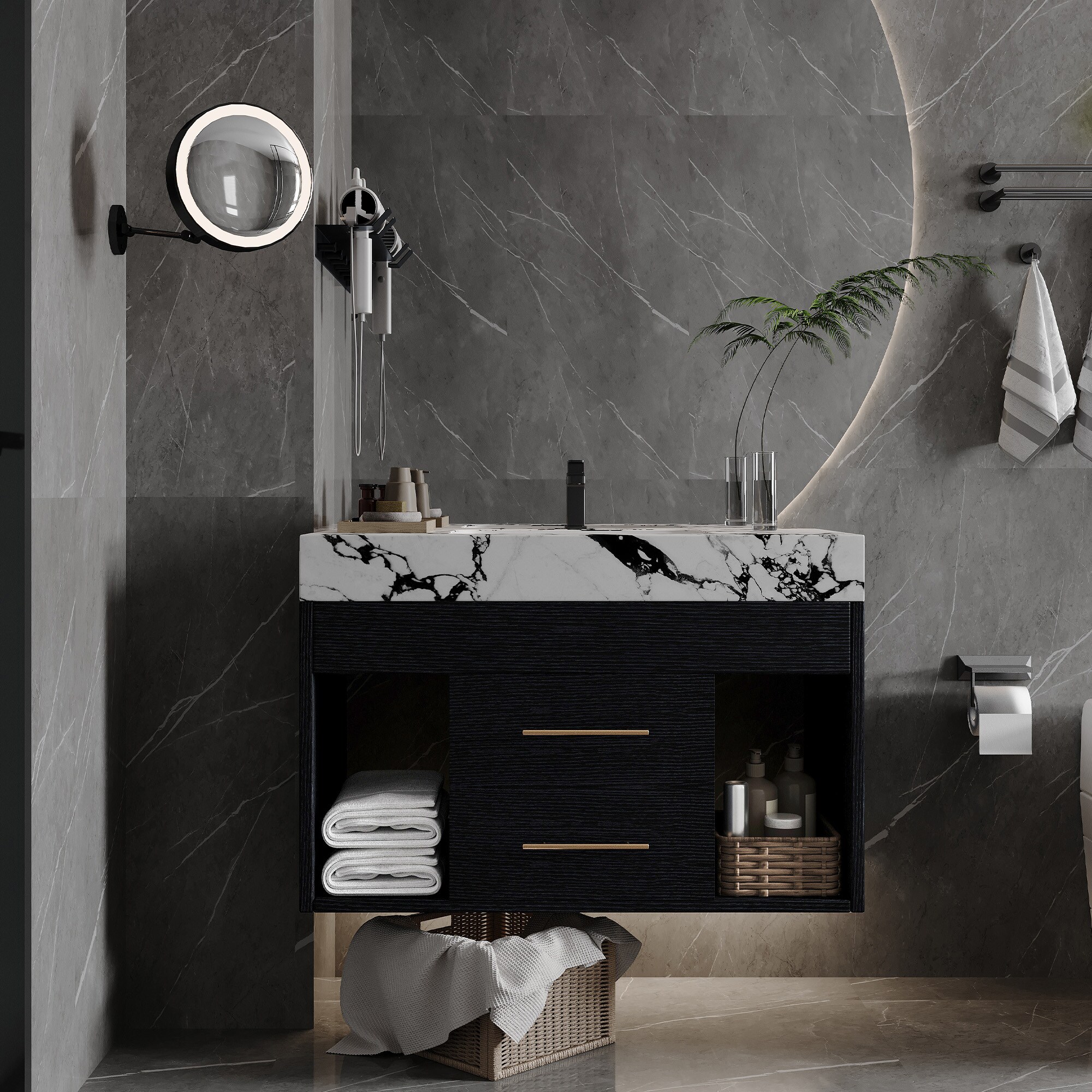 GDFStudio Arlo 29.9 in. Modern Sinetered Stone Floating Bathroom Vanity ...